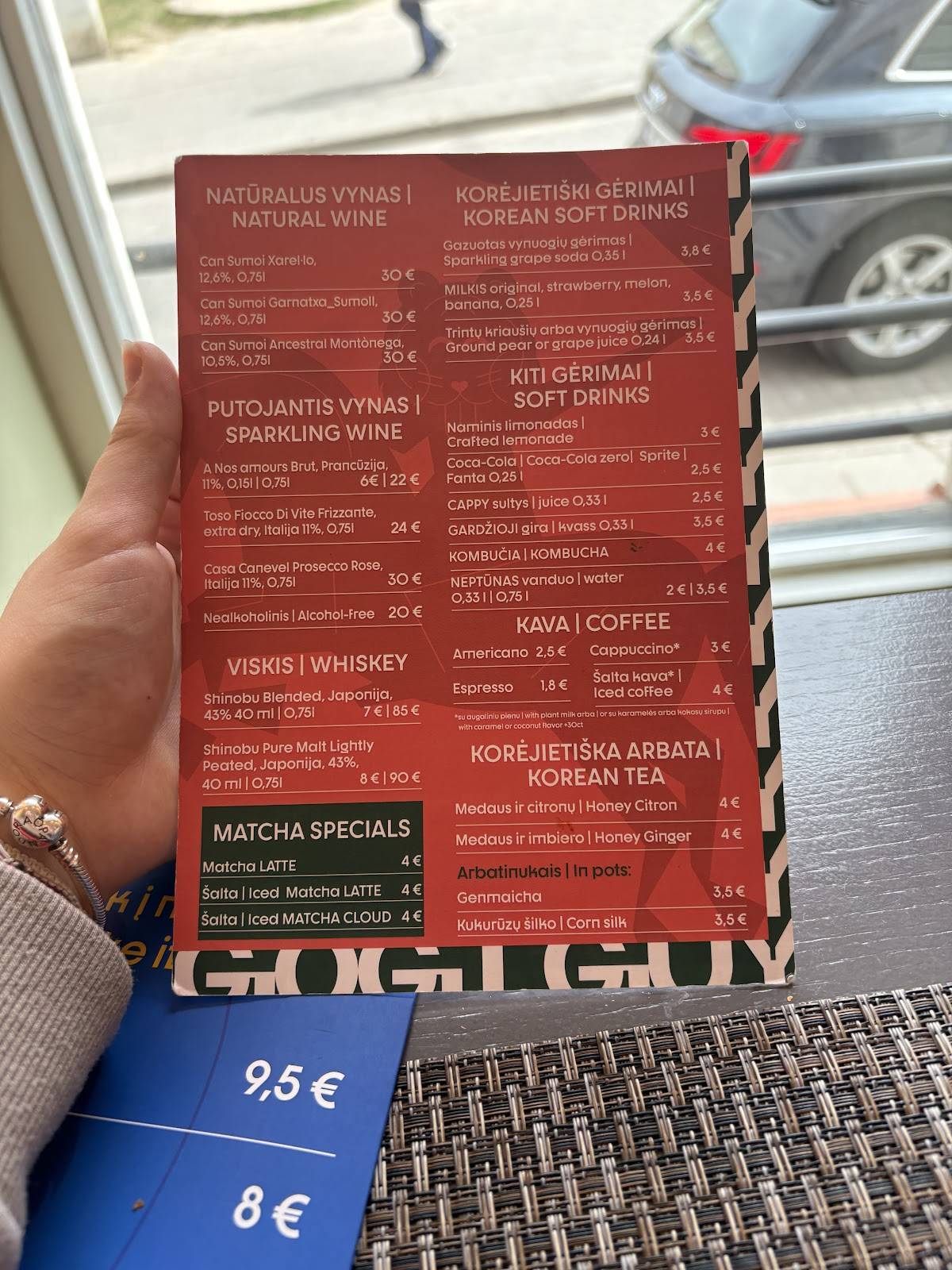 Menu at Gogi Guy restaurant, Vilnius