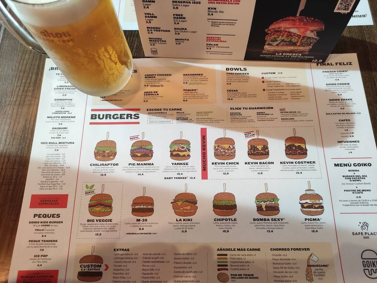 Carta del restaurante Hamburguesería Goiko, Barcelona, Centro Comercial ...