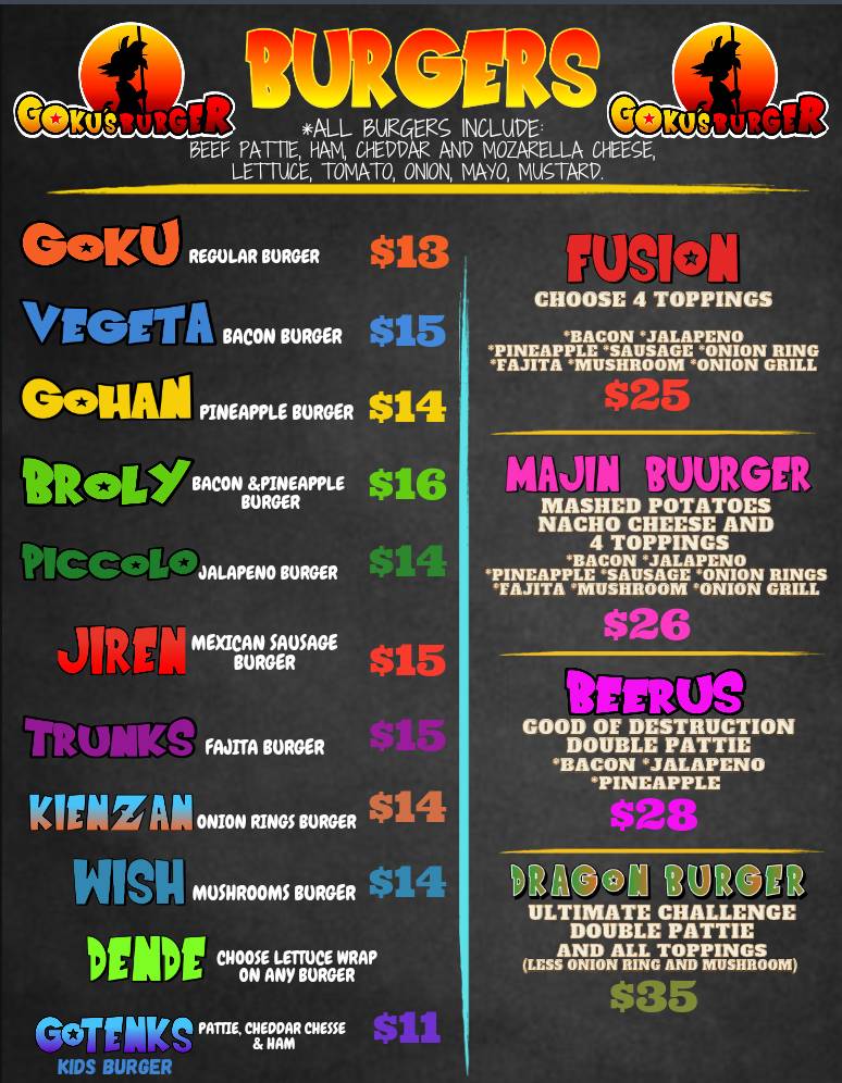 Menu at Bulma's Kitchen restaurant, Porter