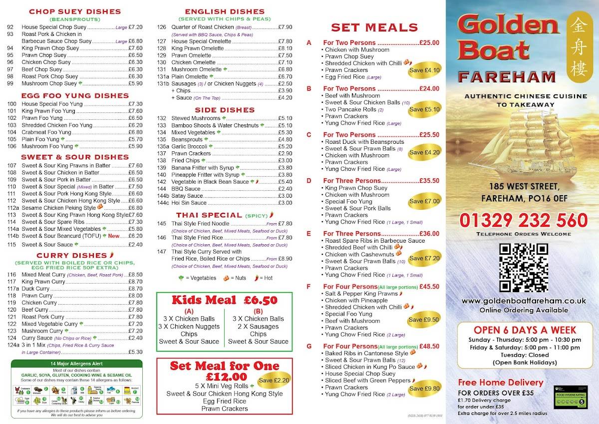 Menu at Golden Boat Fareham restaurant, Fareham, 185 West St