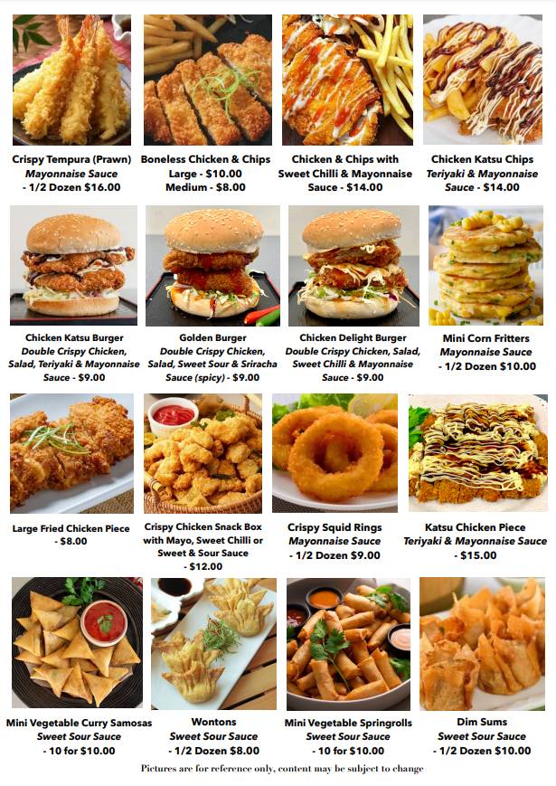 Menu at Golden Dragon Express restaurant, Wellington