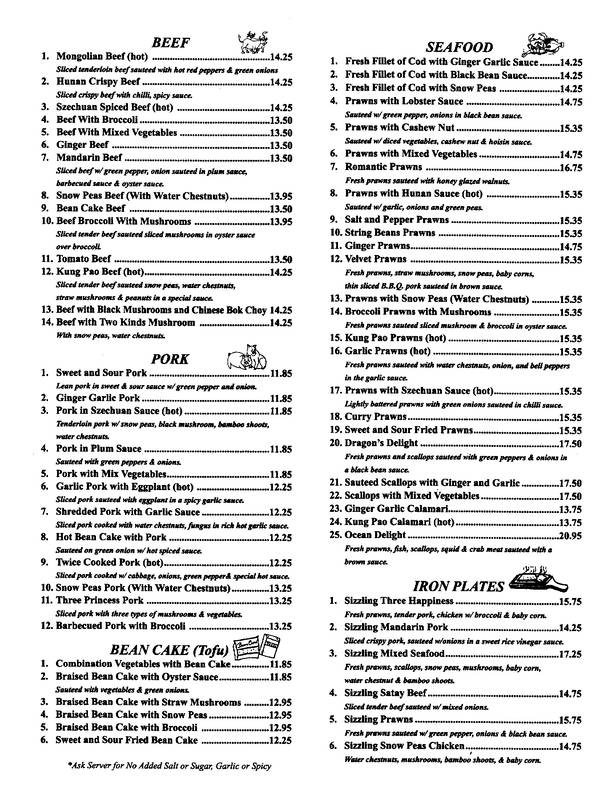 Menu at Golden Spring Mandarin Cuisine restaurant, Sonoma