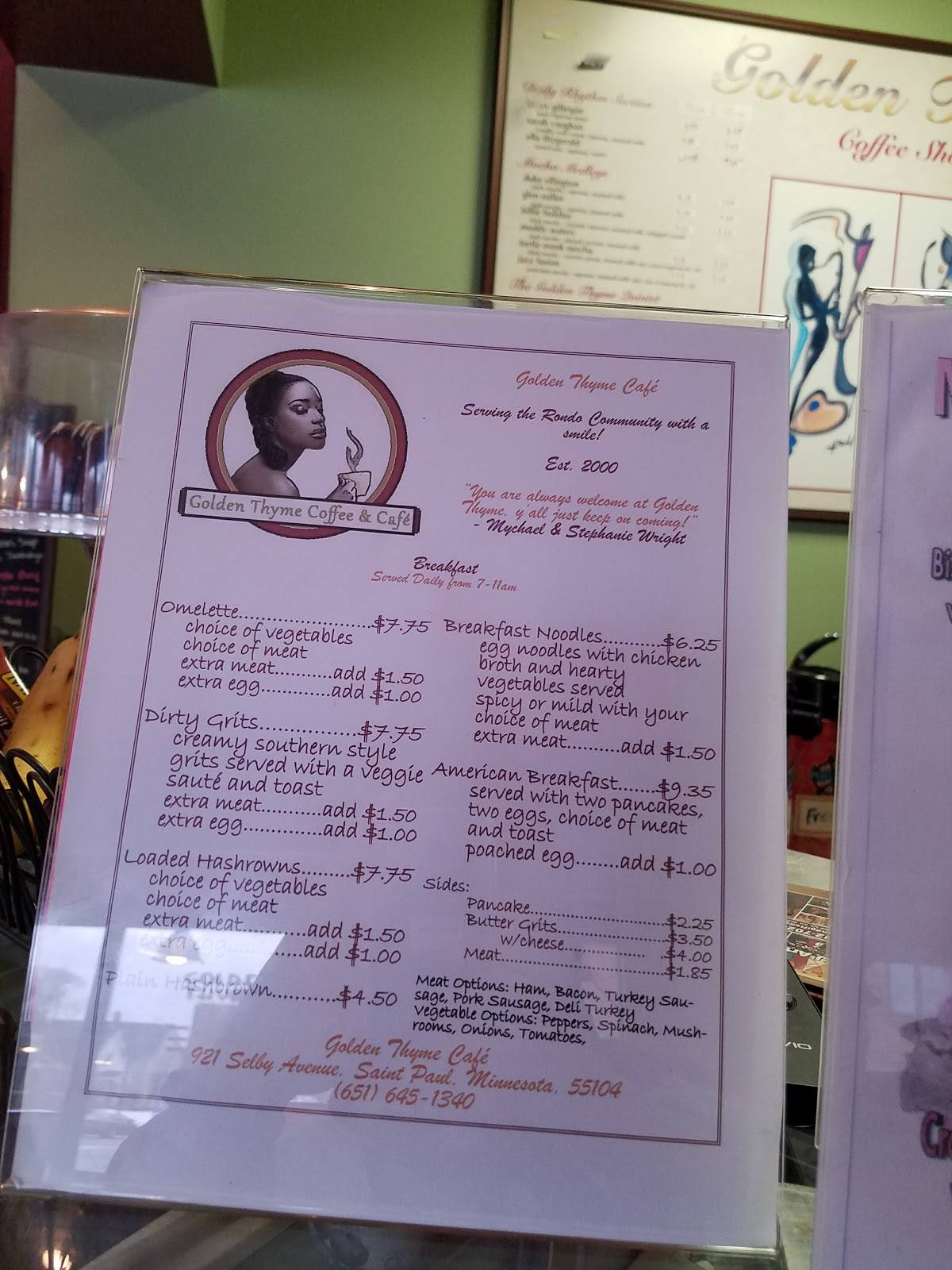 Menu at Golden Thyme Coffee & Cafe, Saint Paul