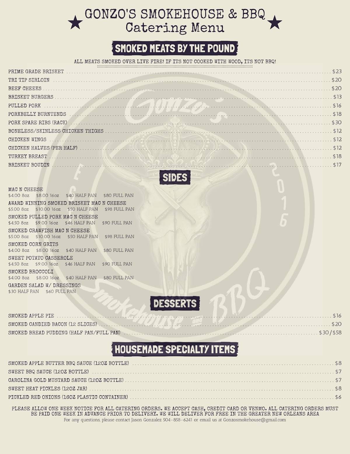 Menu at Gonzo’s Smokehouse & BBQ, Luling