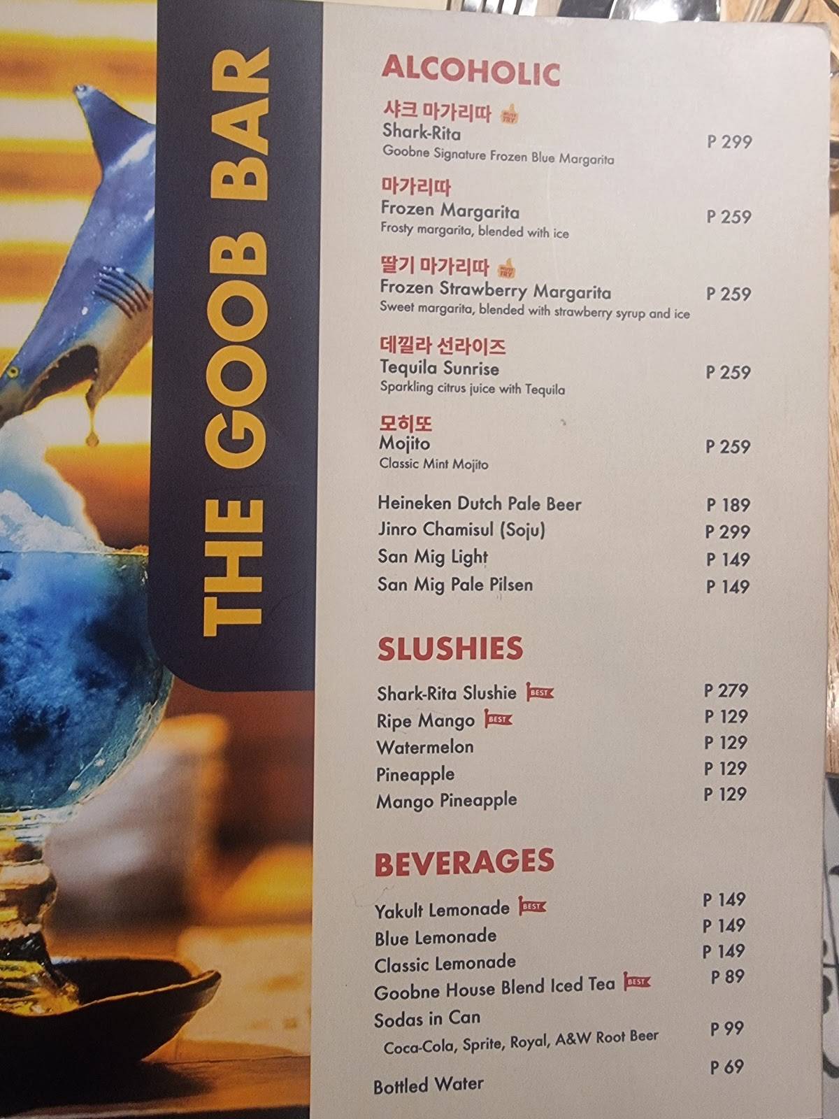 Menu at Goobne restaurant, Taguig