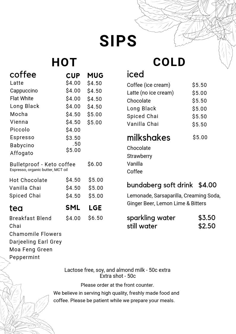 Menu at Good Golly cafe, Red Cliffs