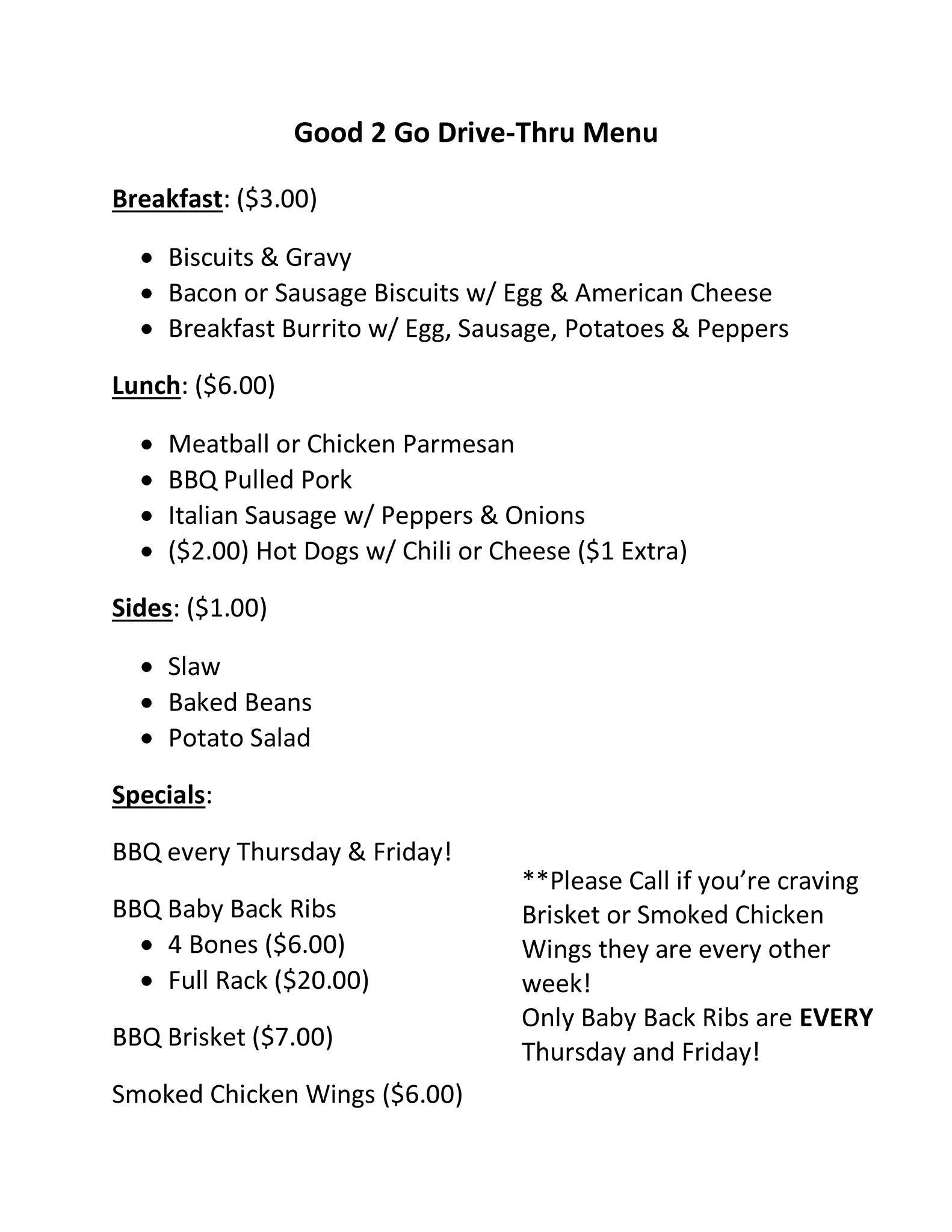 Menu at Good to Go Drive-Thru pub & bar, Naples