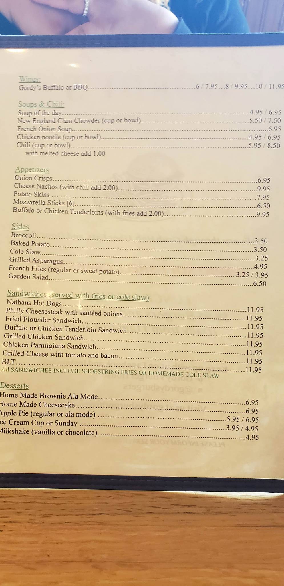 Menu at Gordy's Burger House steakhouse, Bronxville