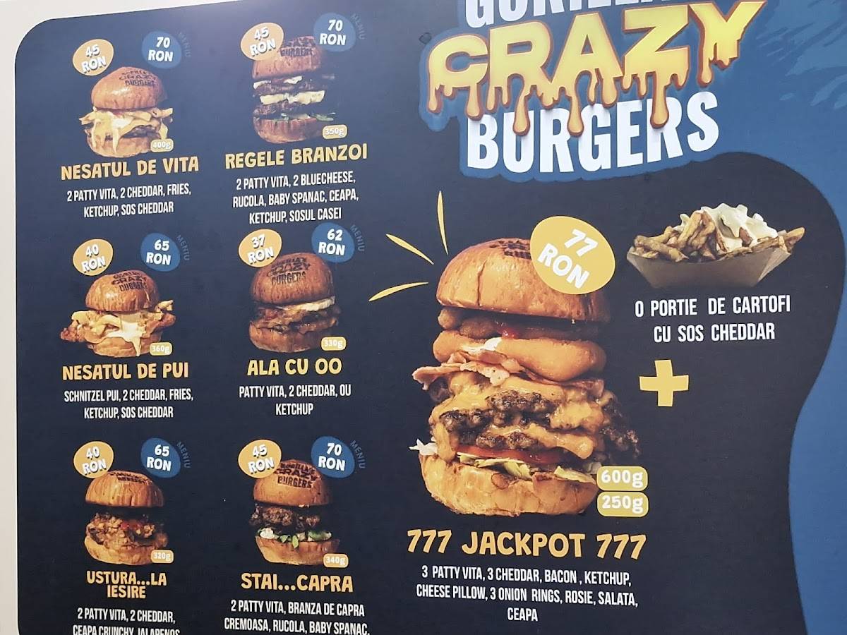 Menu at Gorilla’s Crazy Burgers - Mosilor, Bucharest