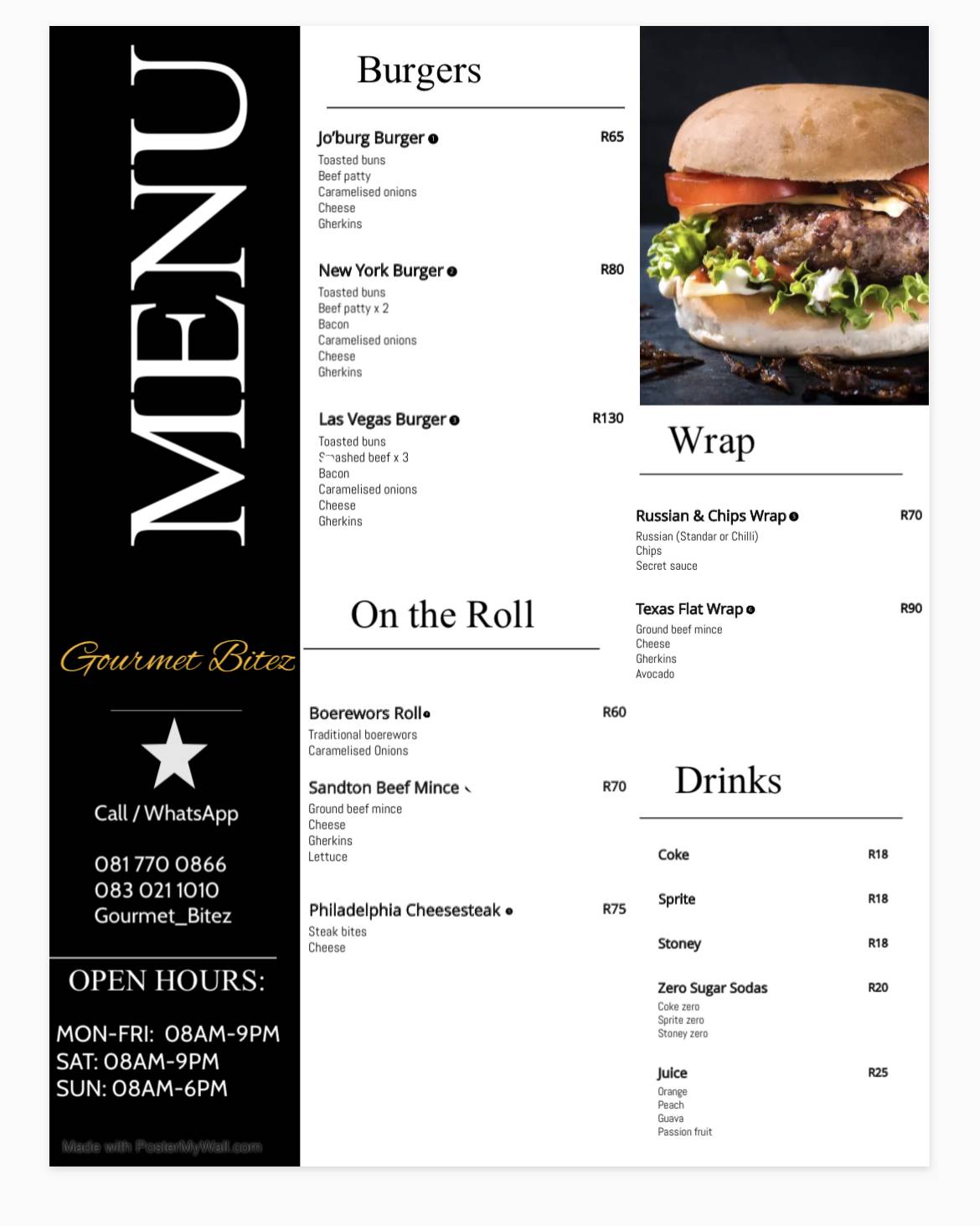 Menu at Gourmet Bitez restaurant, Benoni