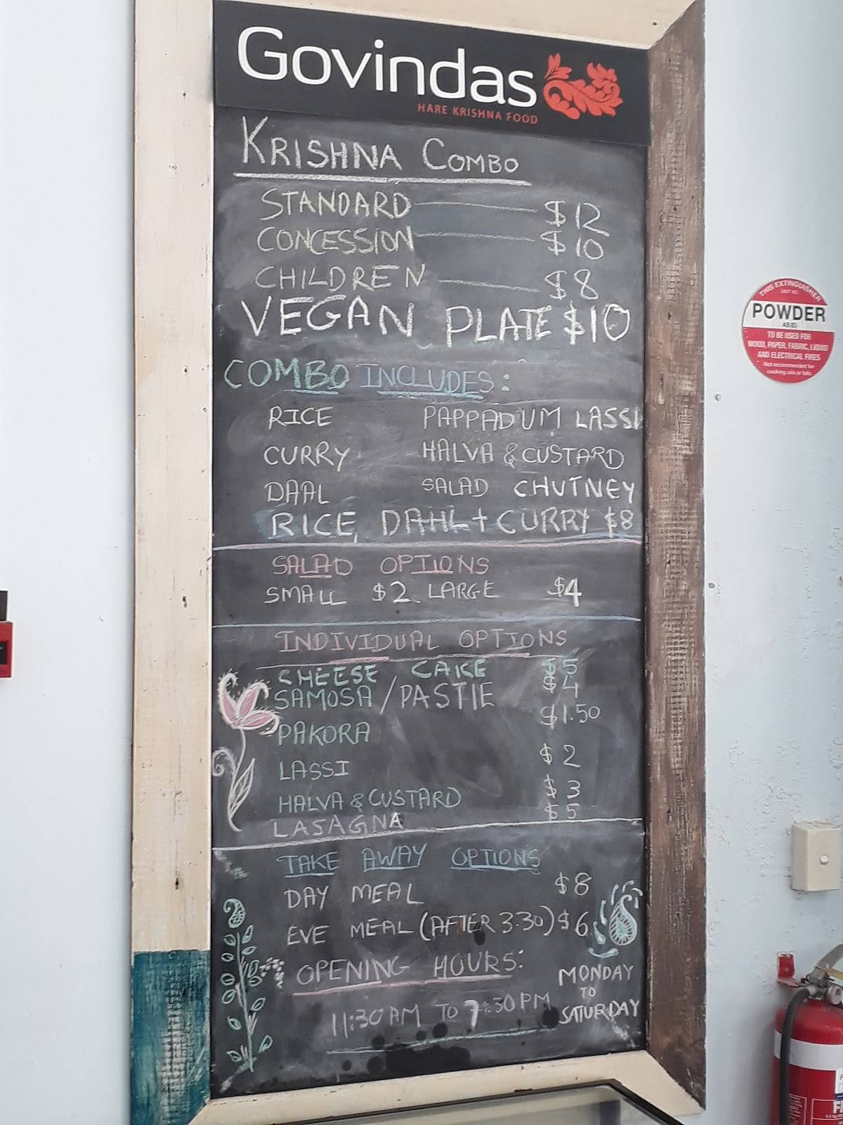 Menu at Govinda's Hare Krishna Restaurant, Northbridge