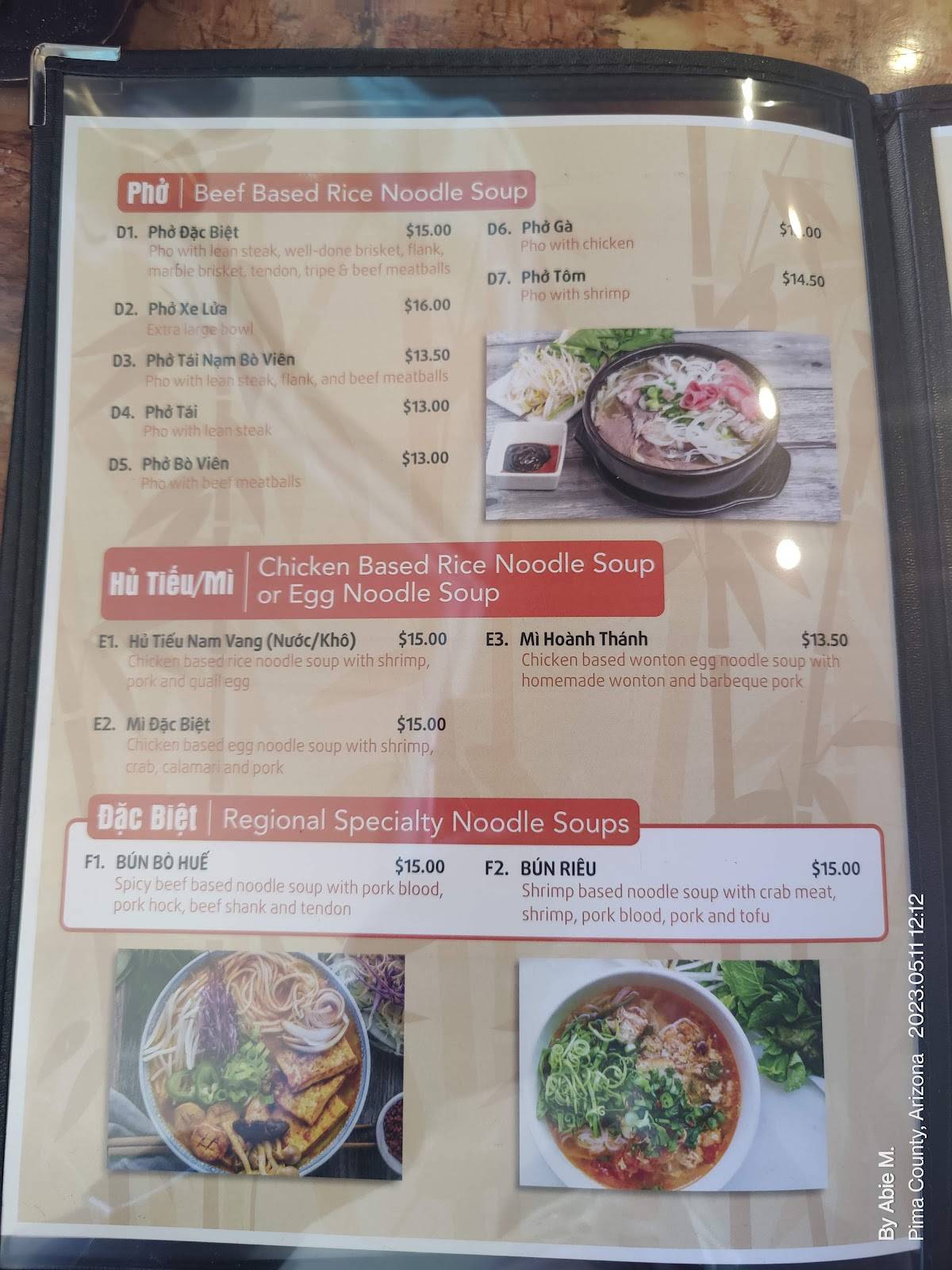 Menu at Grain River Asian Bistro restaurant, Catalina