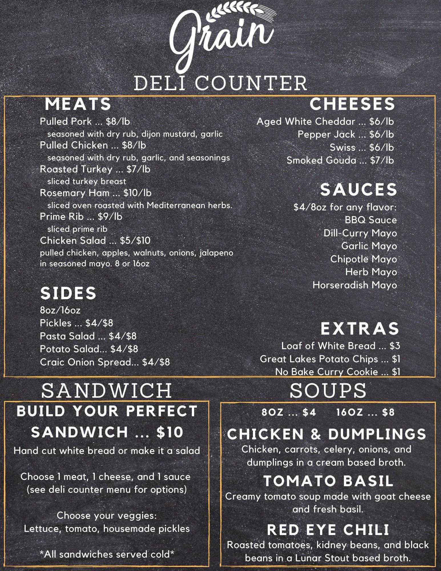 Menu at Grain Sandwich Shop restaurant, Grand Rapids