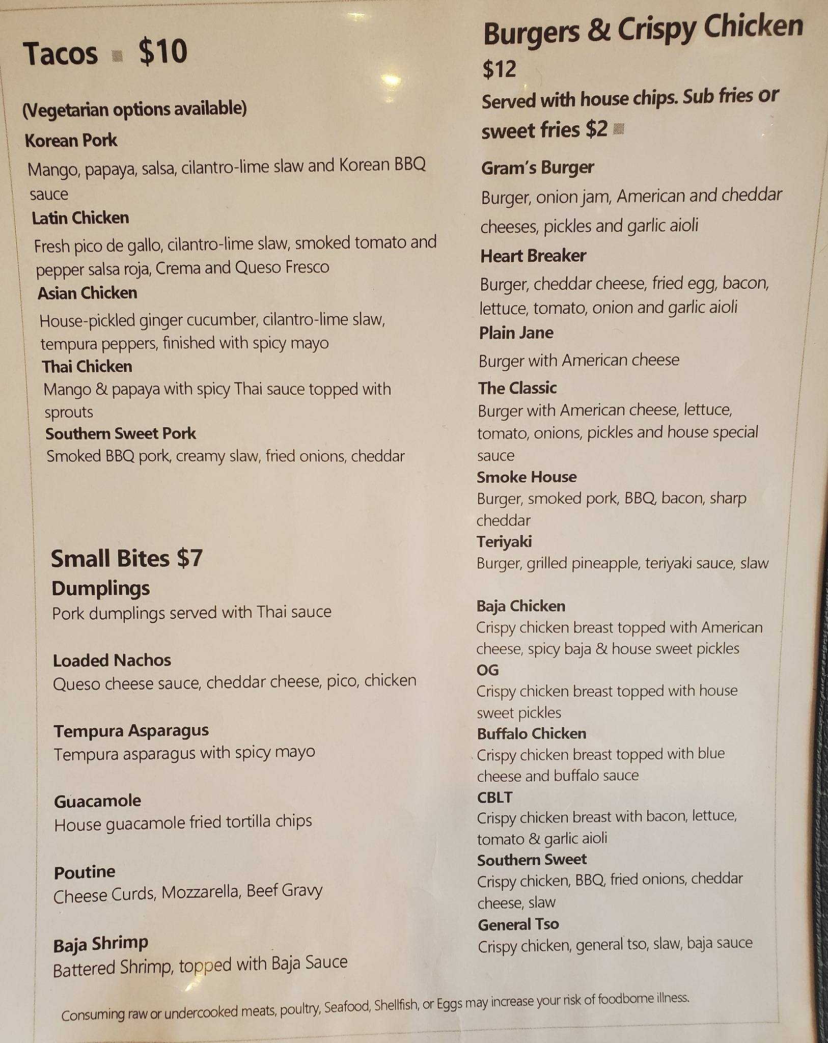 Menu at Gram's Eatery restaurant, Lewisburg