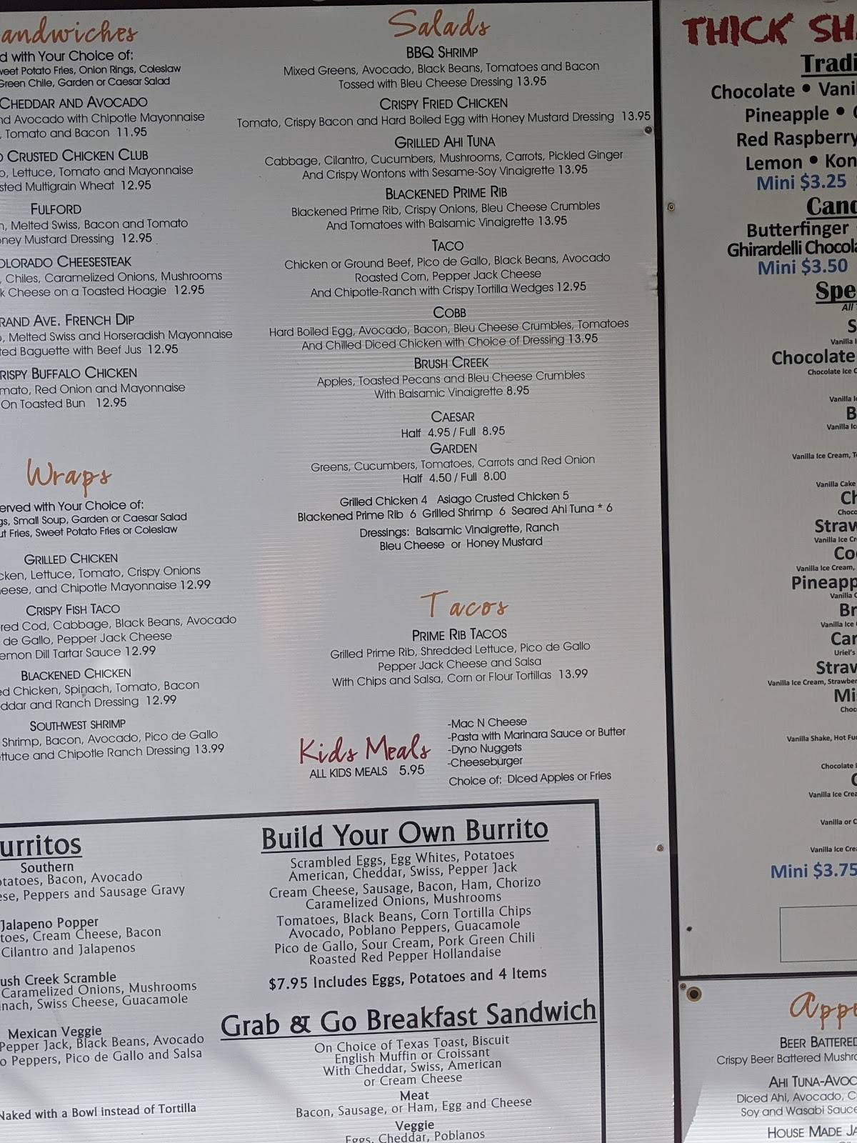 Menu at Grand Avenue Grill restaurant, Eagle