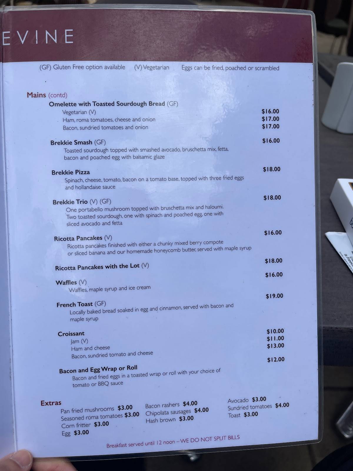 Menu at Grapevine Cafe, Dubbo