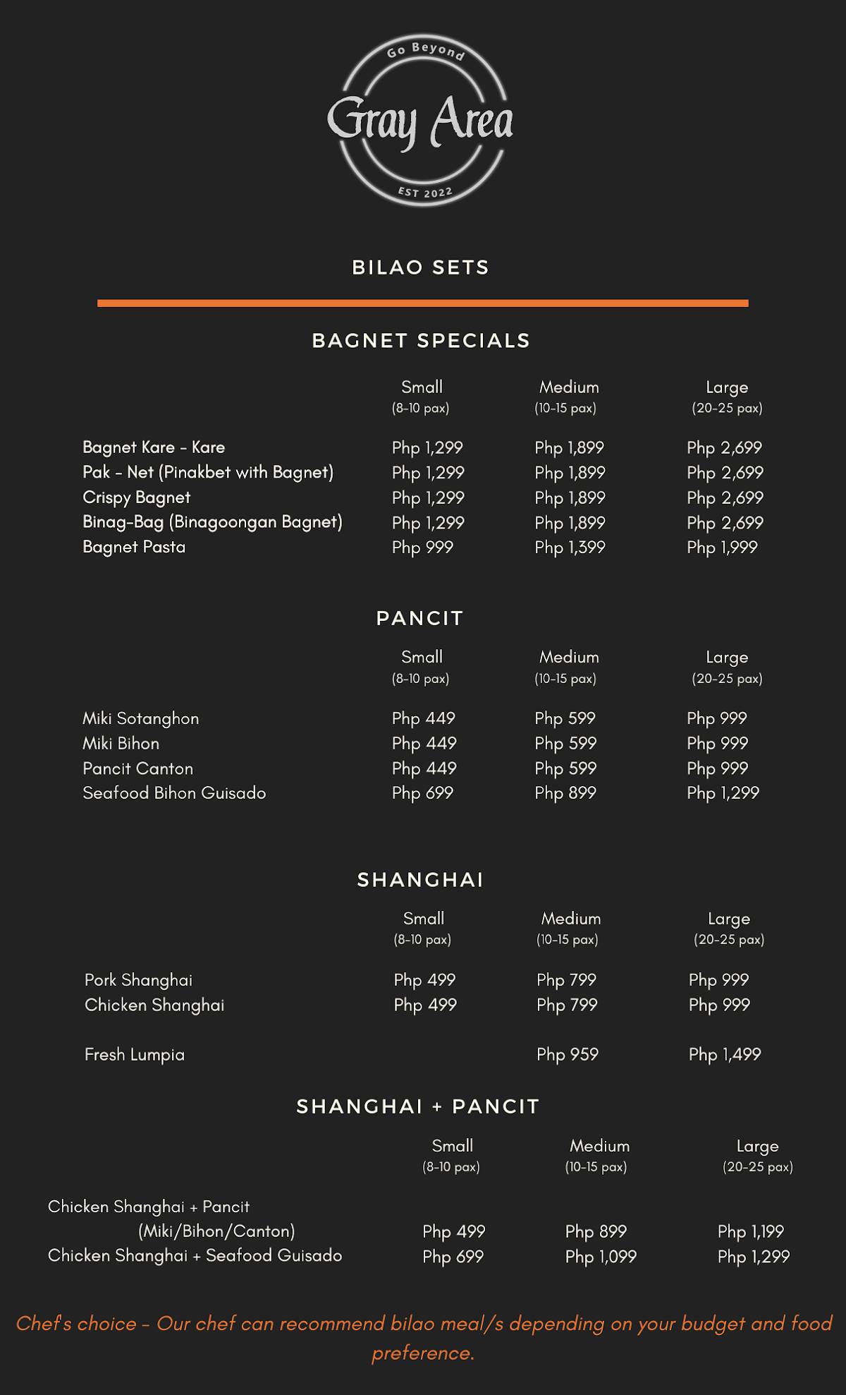 Menu at Gray Area Baguio restaurant, Baguio