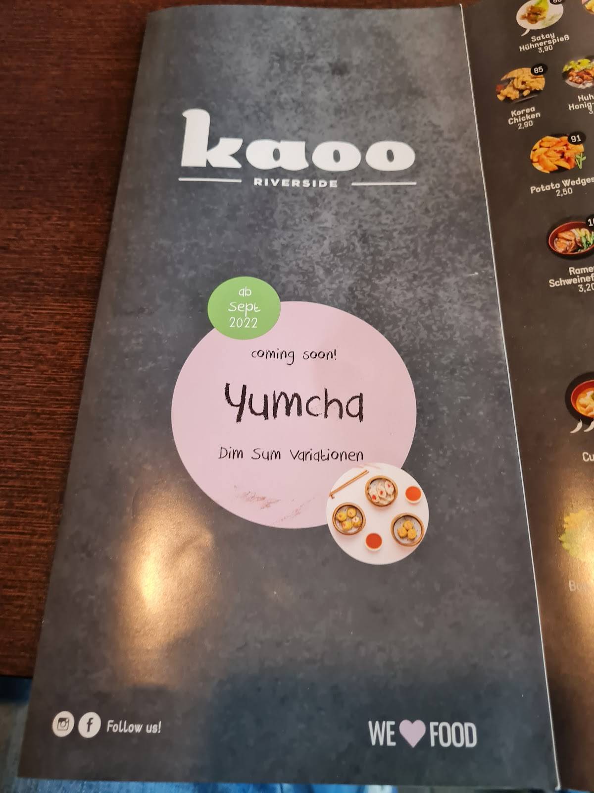 Speisekarte von Kaoo - Riverside restaurant, Graz