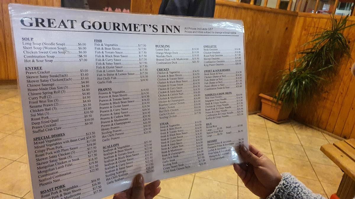 Menu at Great Gourmet Inn restaurant, Wangaratta