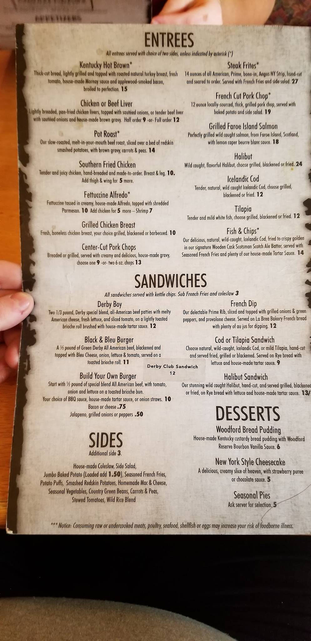 Menu at Green Derby Kentucky Bistro pub & bar, Newport