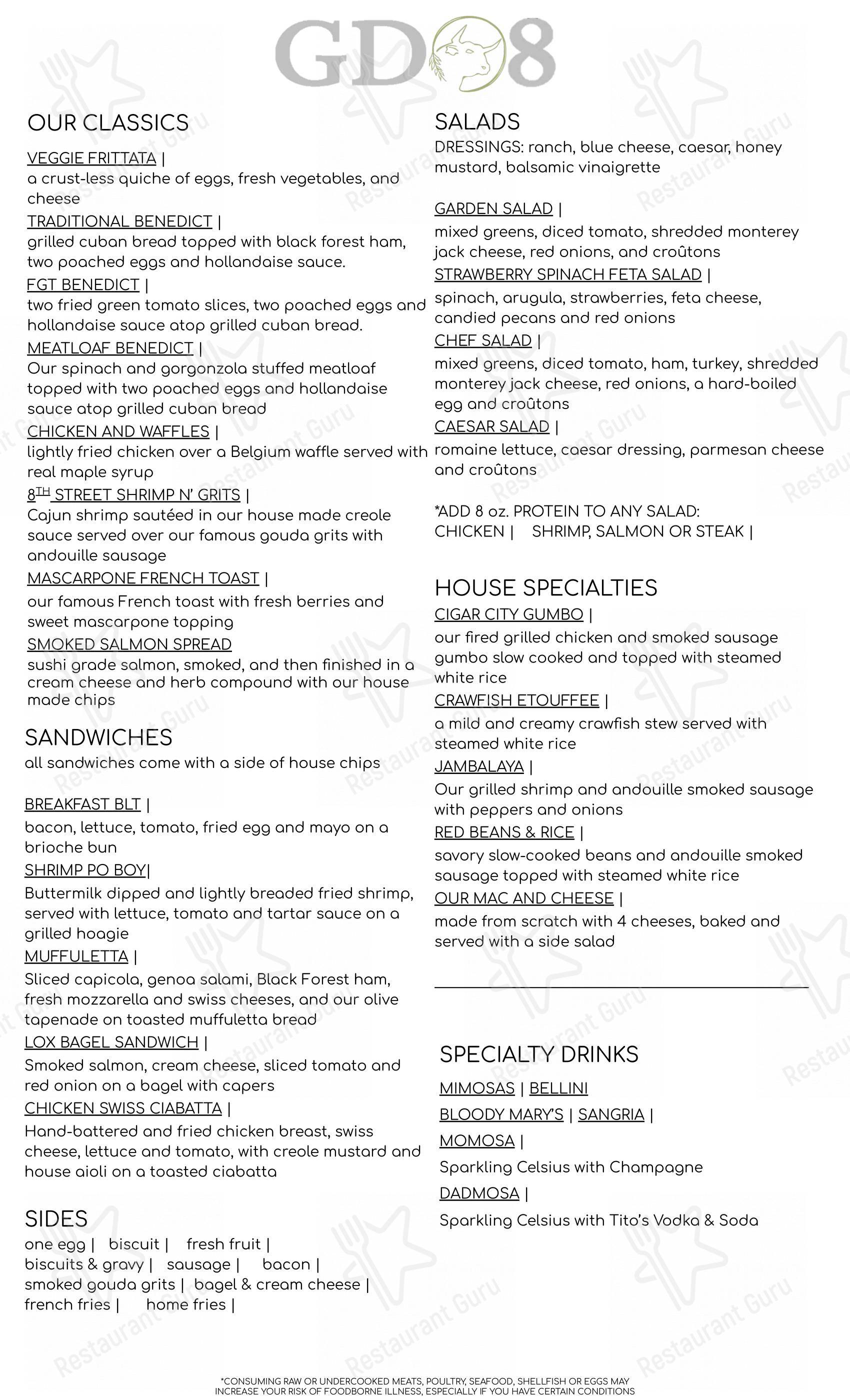 Menu at Green Door on 8th restaurant, Dade City