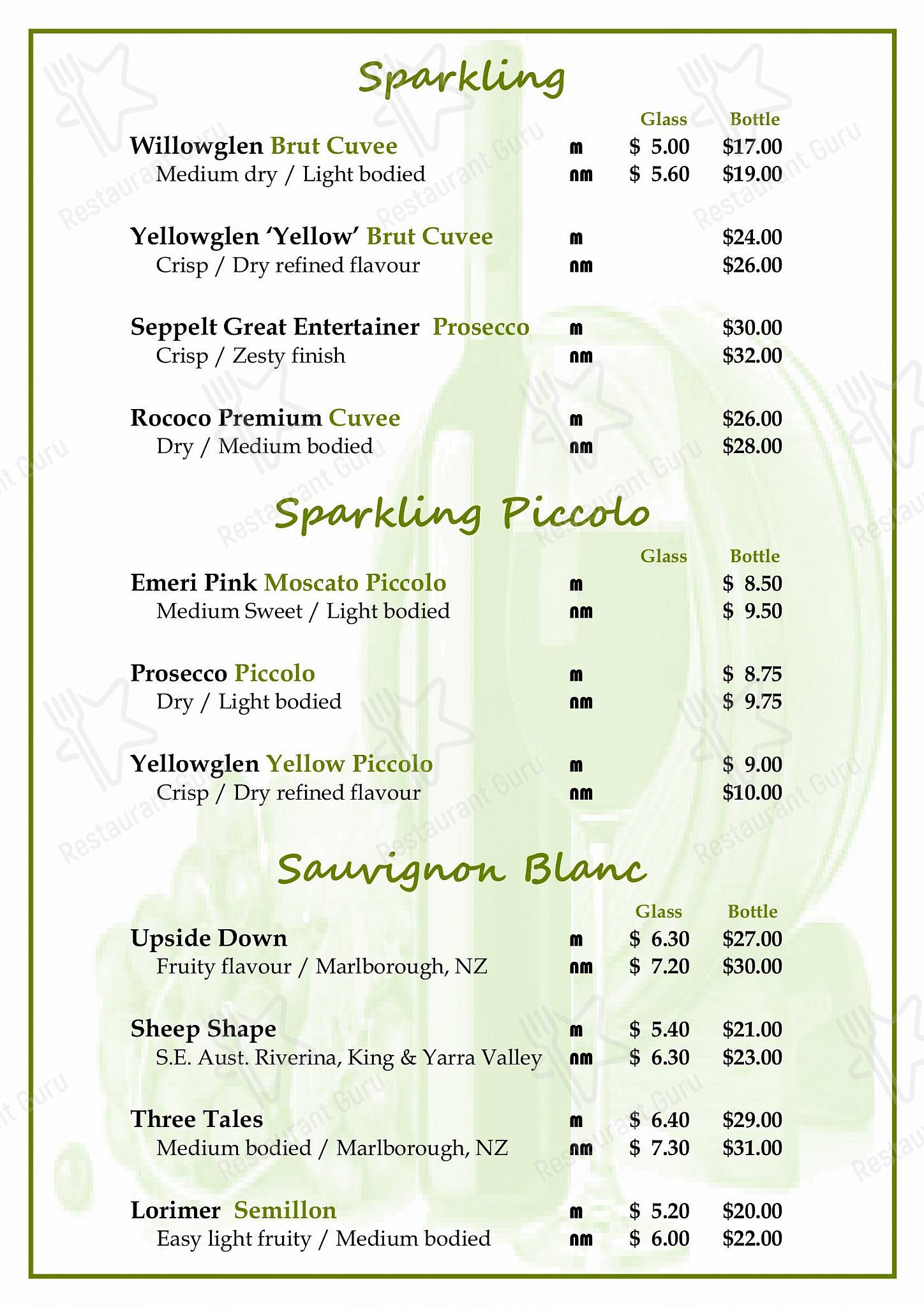 Menu at Greensborough RSL pub & bar, Greensborough