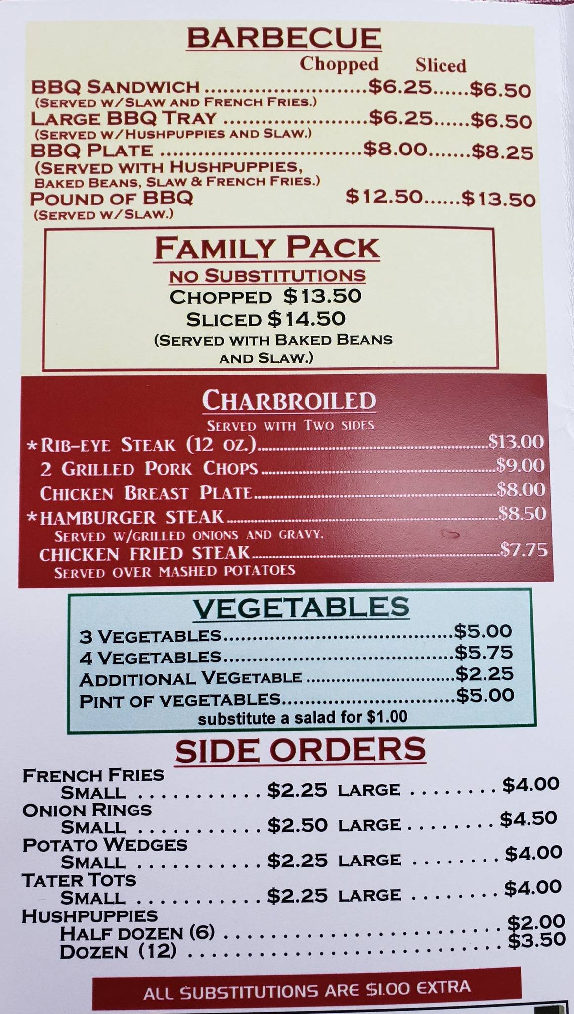 Menu at Greg's Famous Barbeque, Statesville