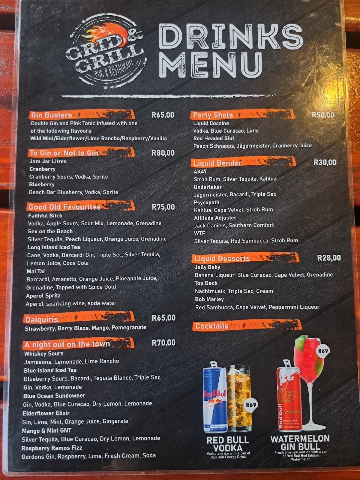 Menu at Grid & Grill restaurant, Benoni