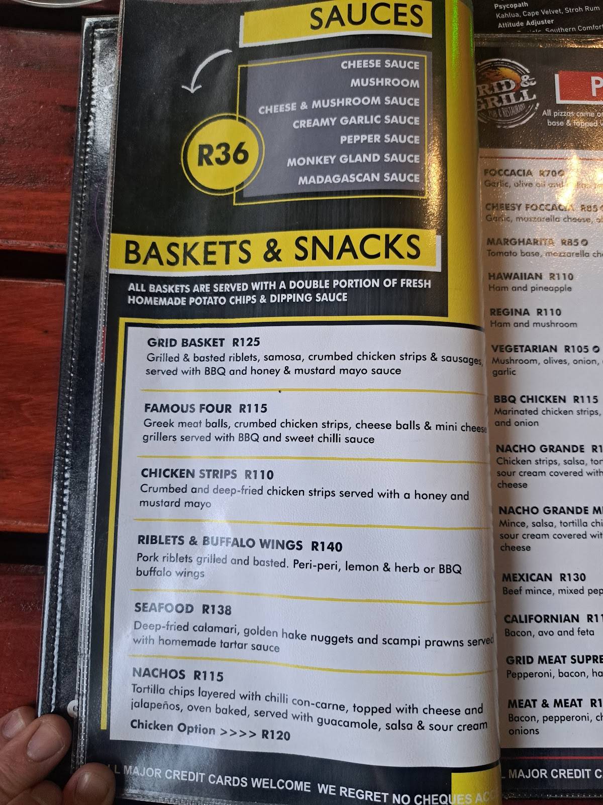 Menu at Grid & Grill restaurant, Benoni