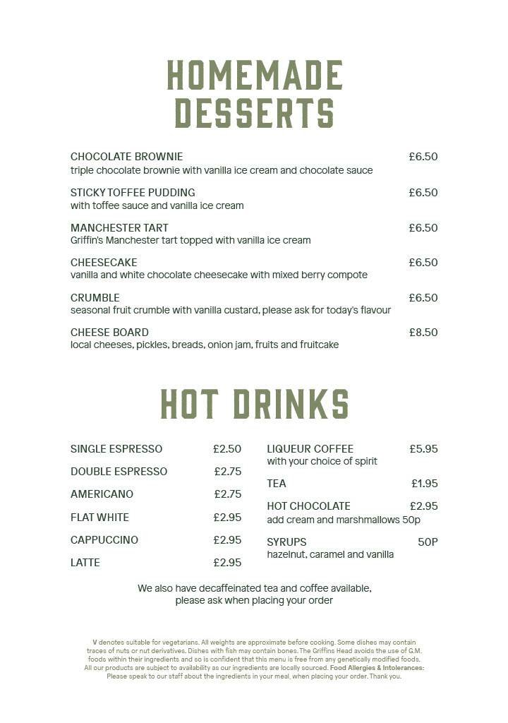 Menu at Griffin's Head pub & bar, Accrington, The Griffin's Head Hotel