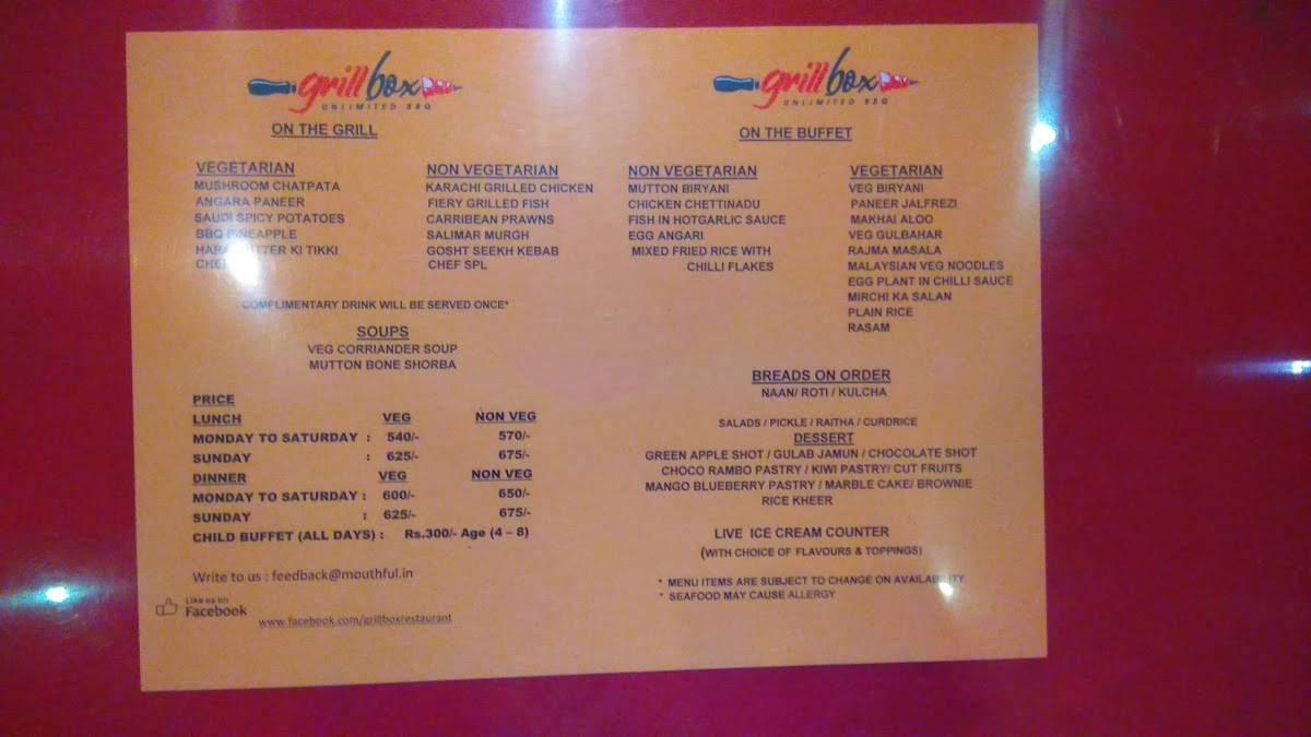 Menu at Grill Box, T nagar, Chennai, 12