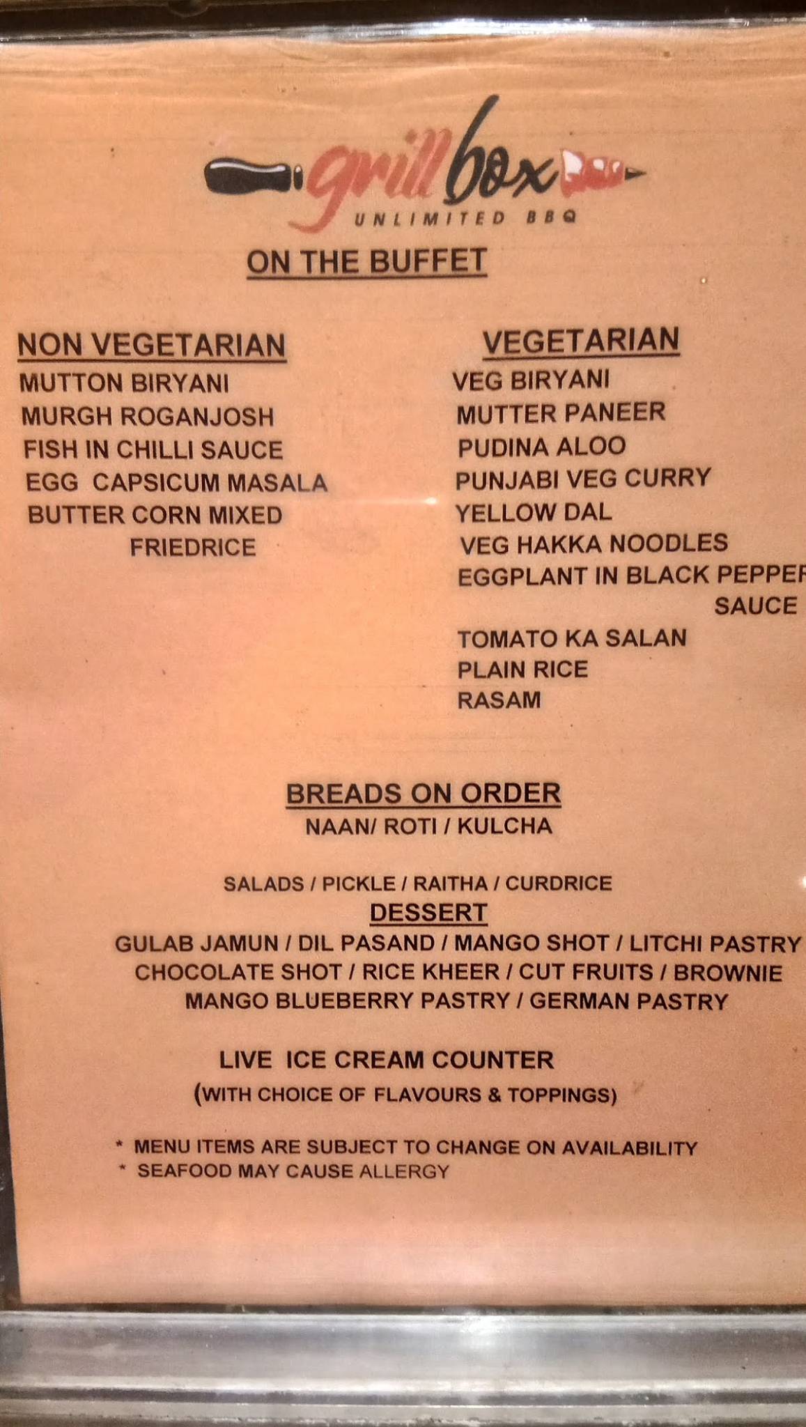 Menu at Grill Box, T nagar, Chennai, 12