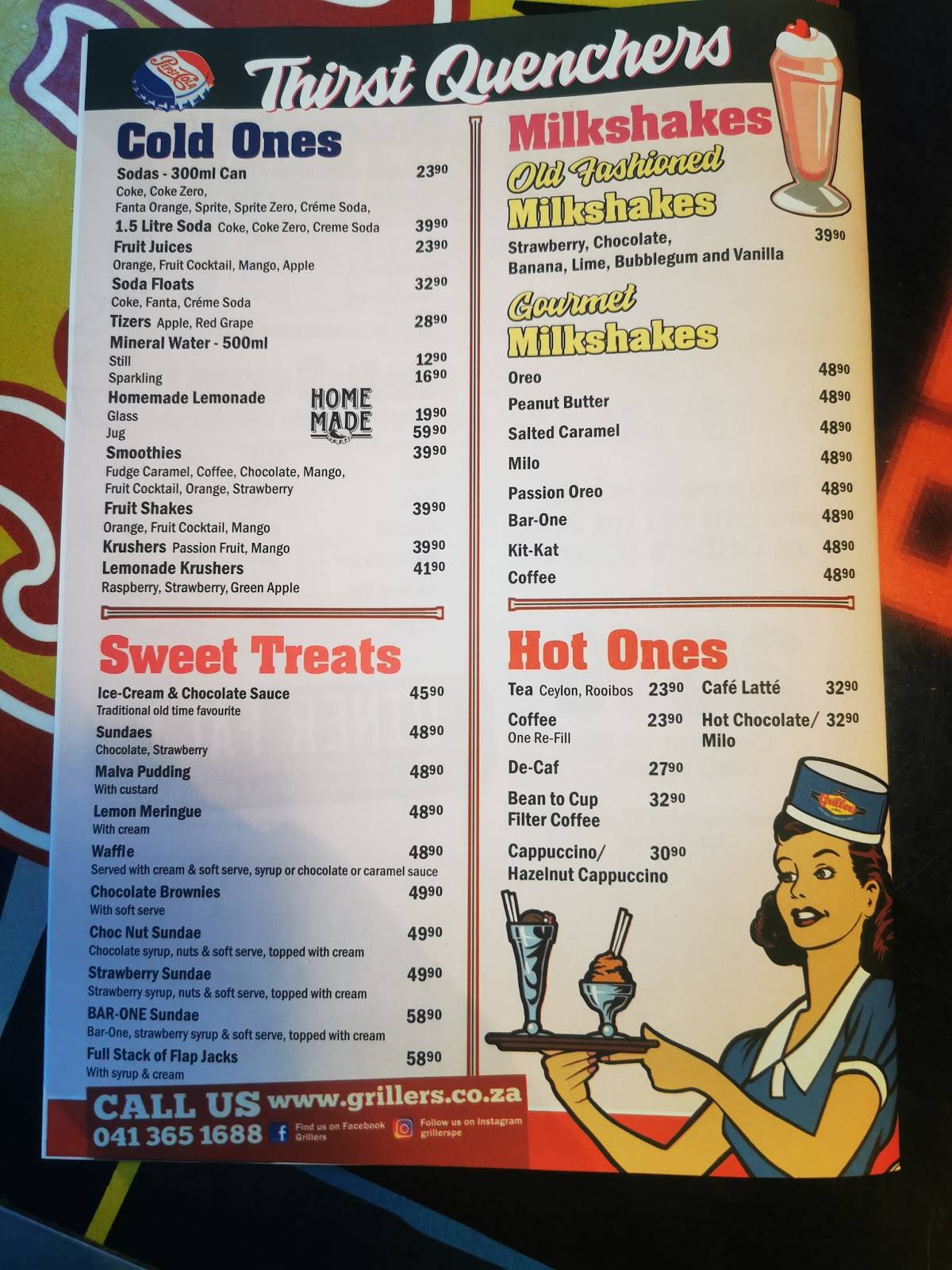 Menu at Grillers restaurant, Port Elizabeth