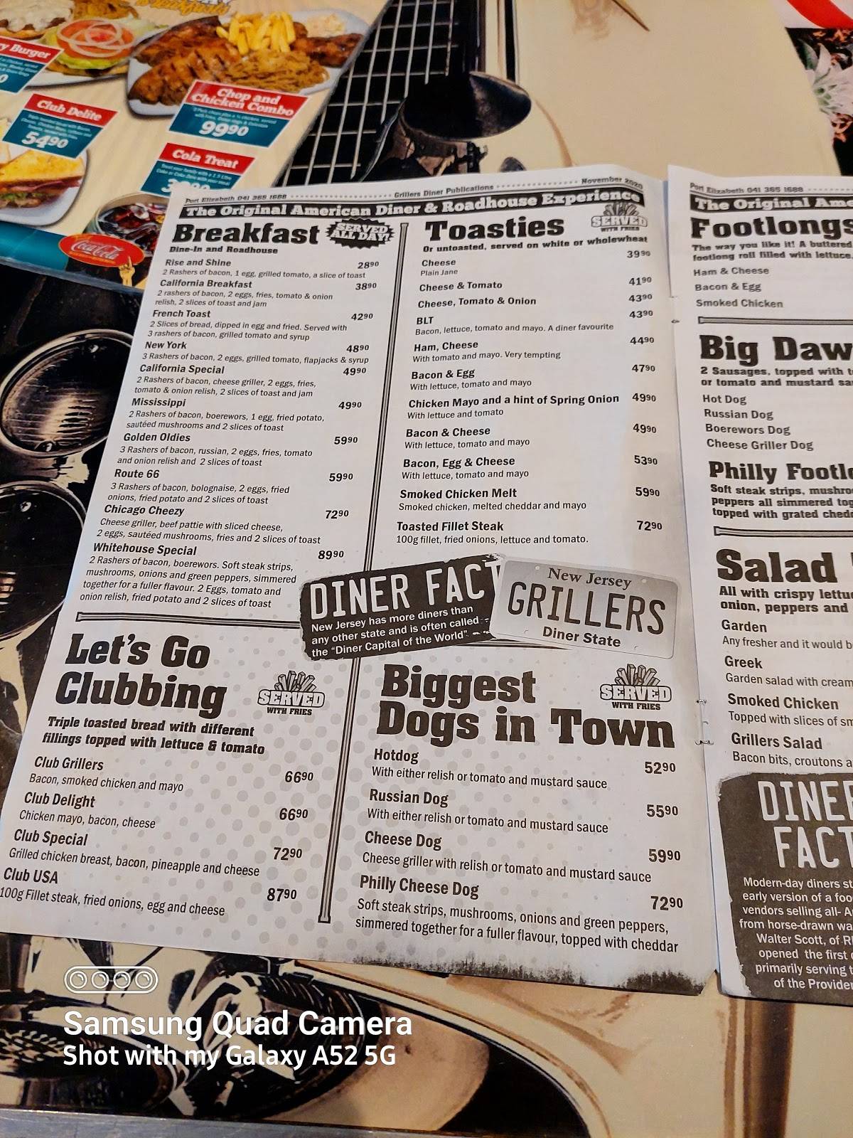 Menu at Grillers restaurant, Port Elizabeth