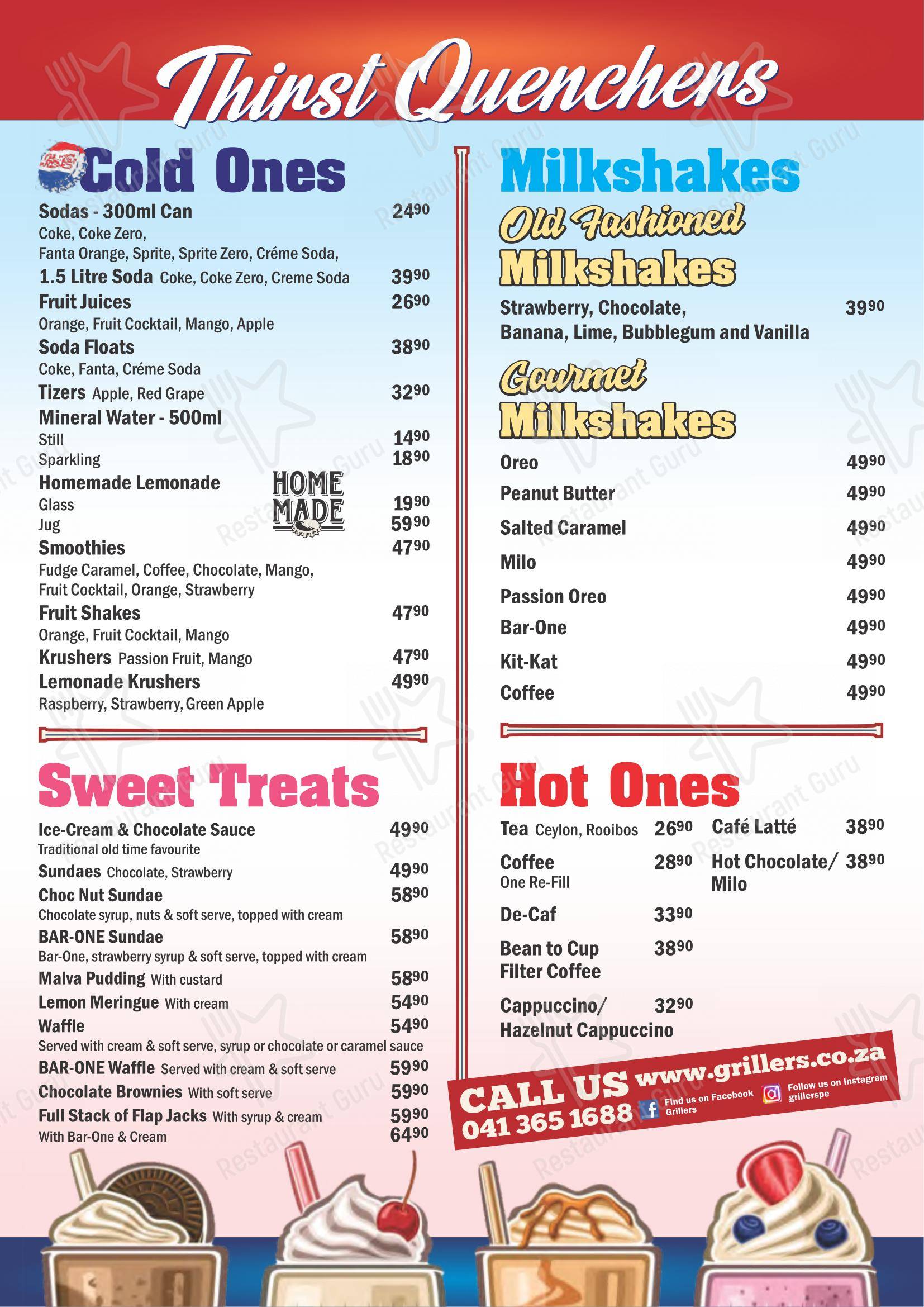 Menu at Grillers restaurant, Port Elizabeth
