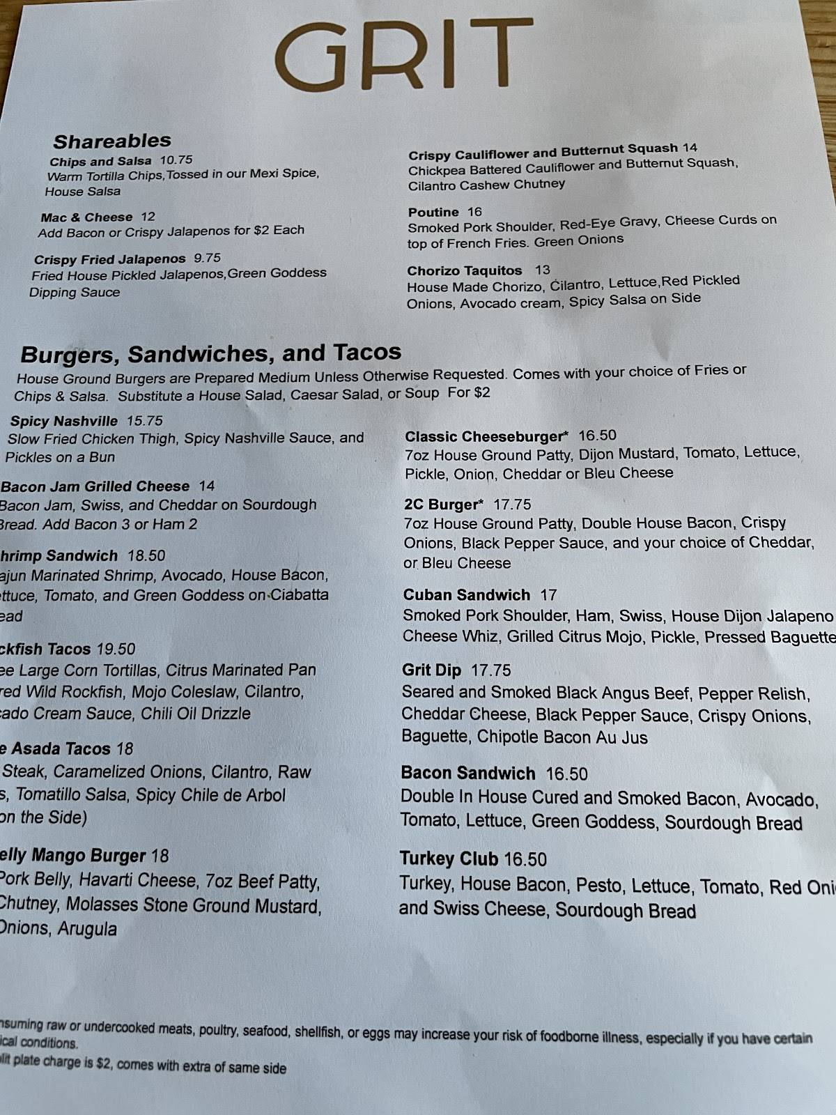 Menu at Grit 2C pub & bar, Caldwell