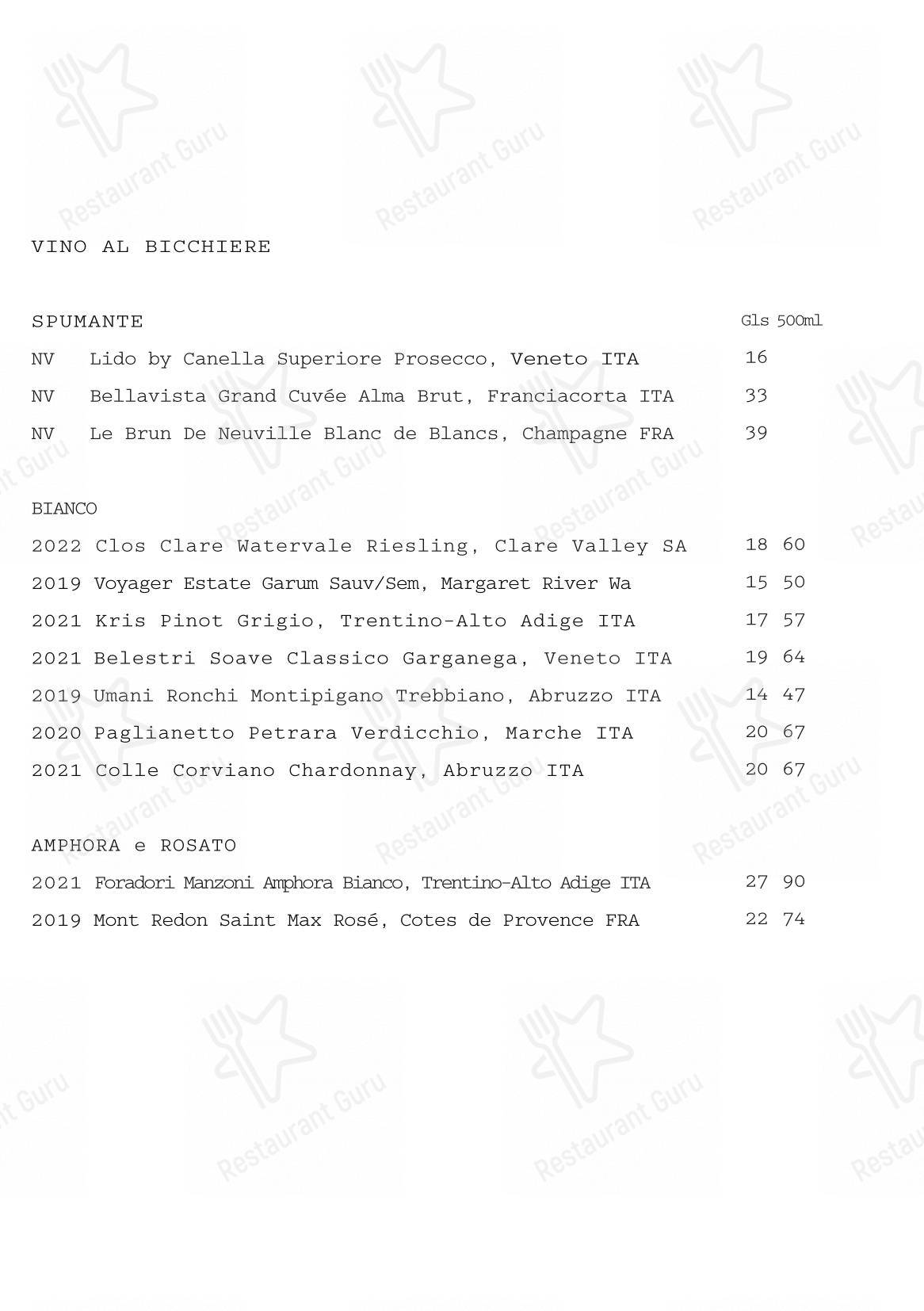 Menu at Grossi Florentino restaurant, Melbourne