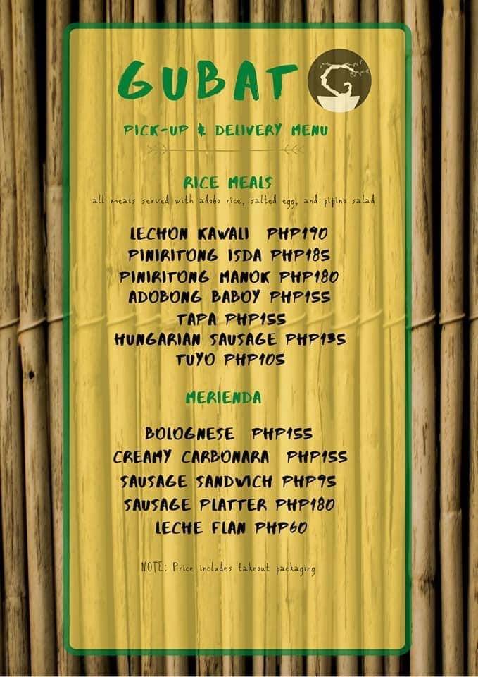 Menu at Gubat QC restaurant, Quezon City