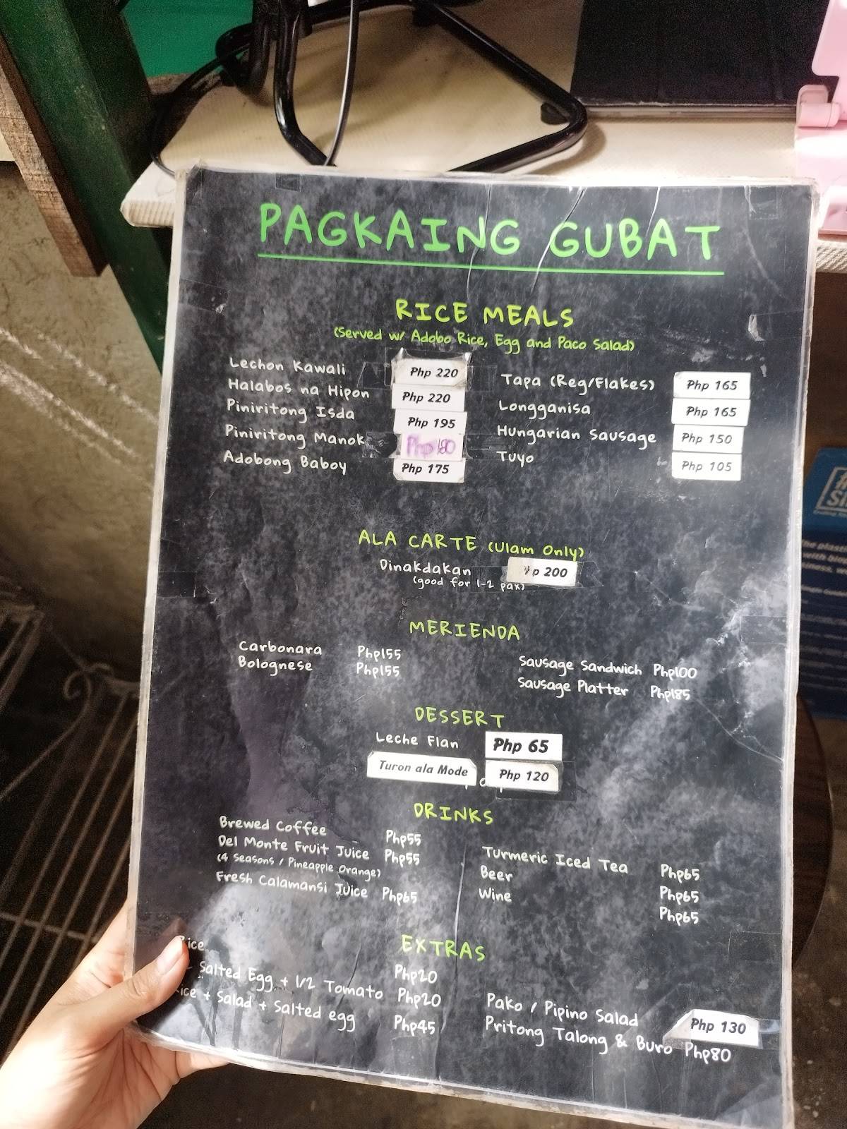 Menu at Gubat QC restaurant, Quezon City