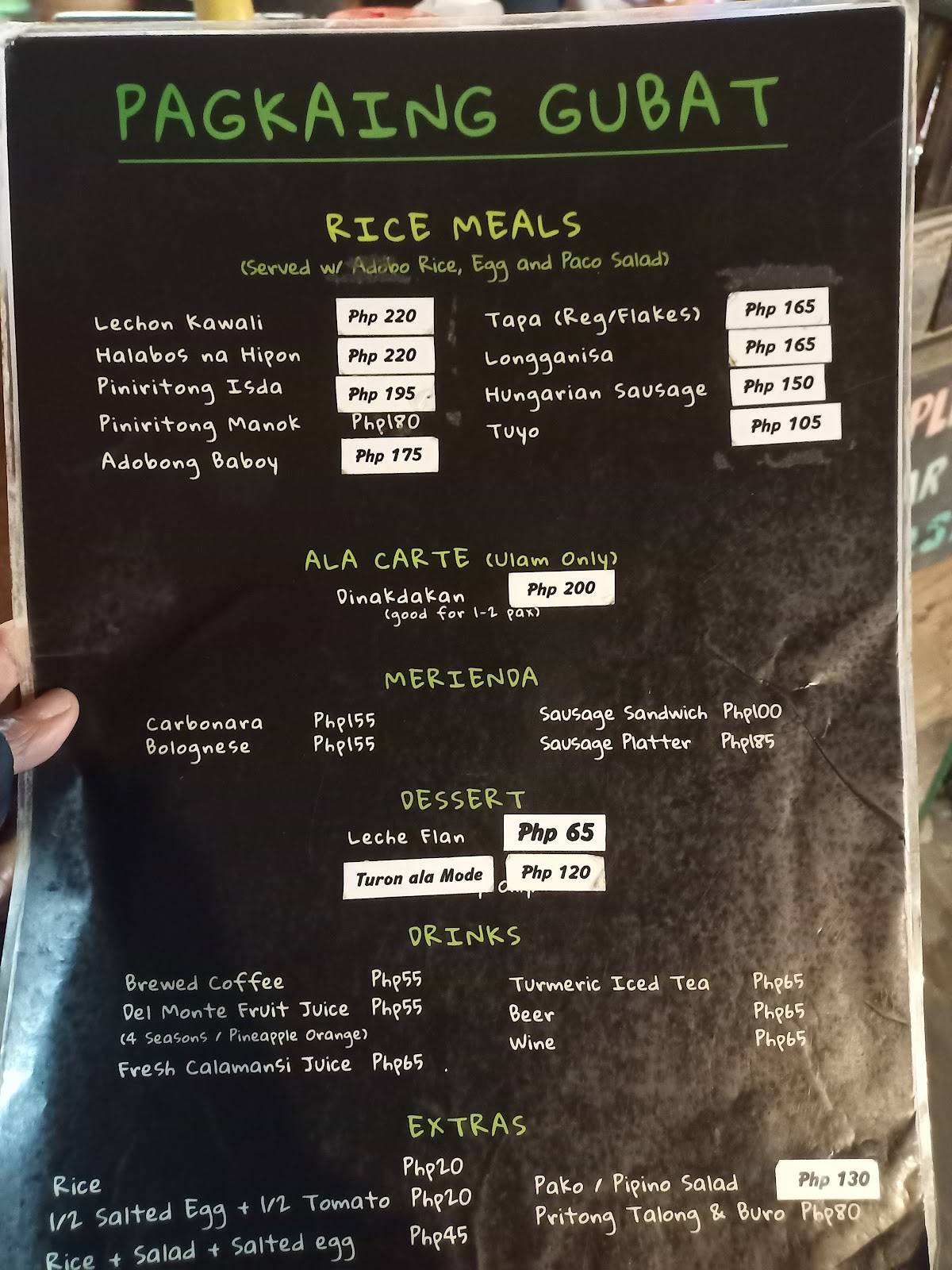 Menu at Gubat QC restaurant, Quezon City