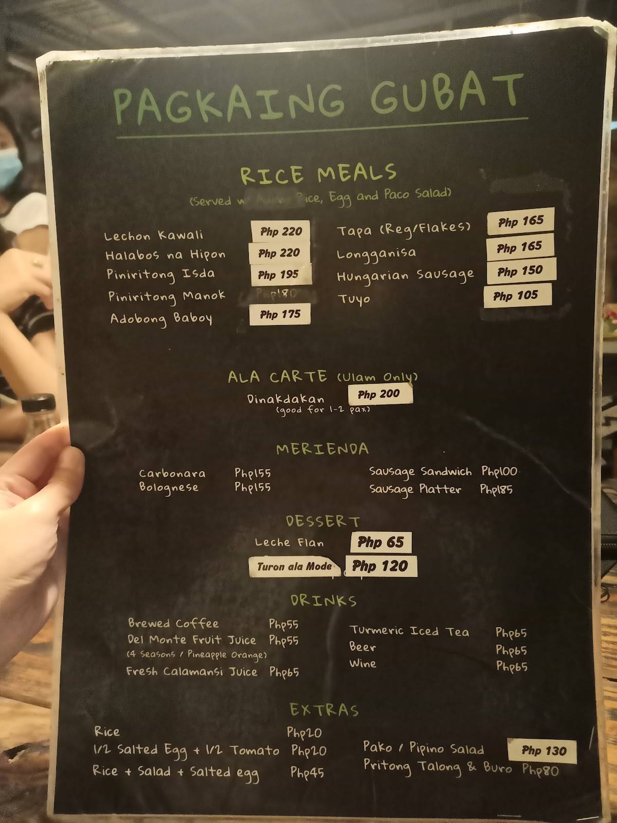 Menu at Gubat QC restaurant, Quezon City