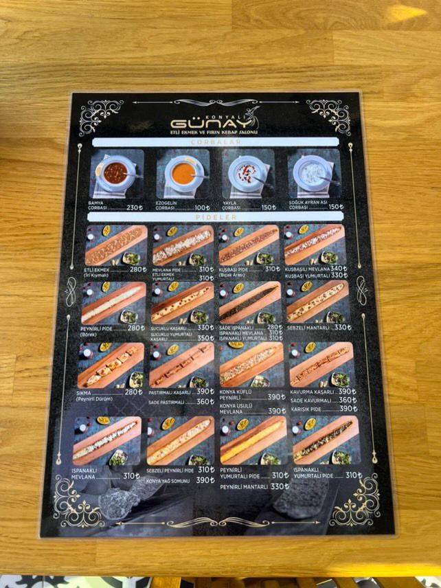 Menu at Gunay Konyali, Istanbul, Koşuyolu Cd. No:86