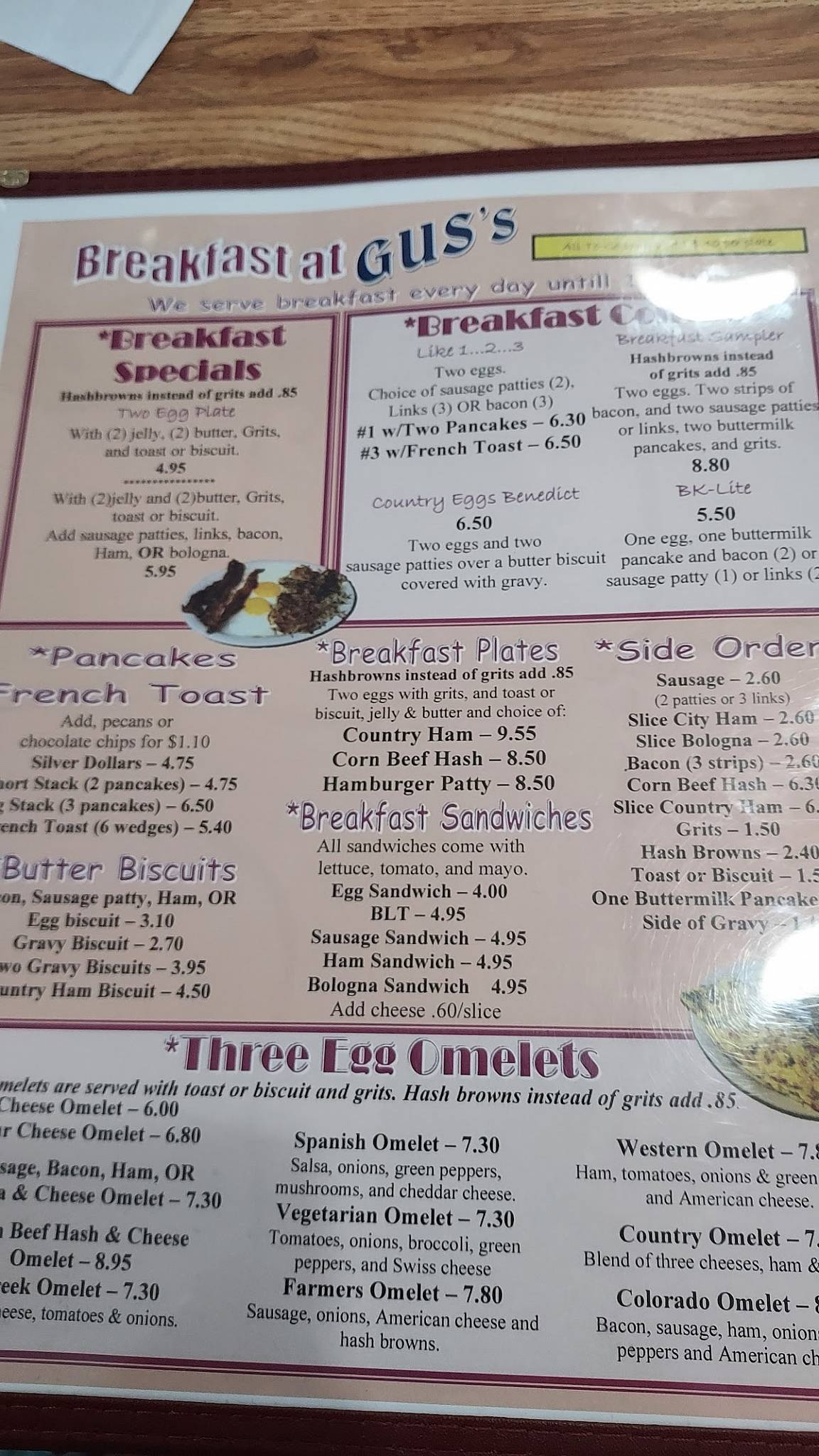 Menu at Gus's Streetside Cafe, Greenville