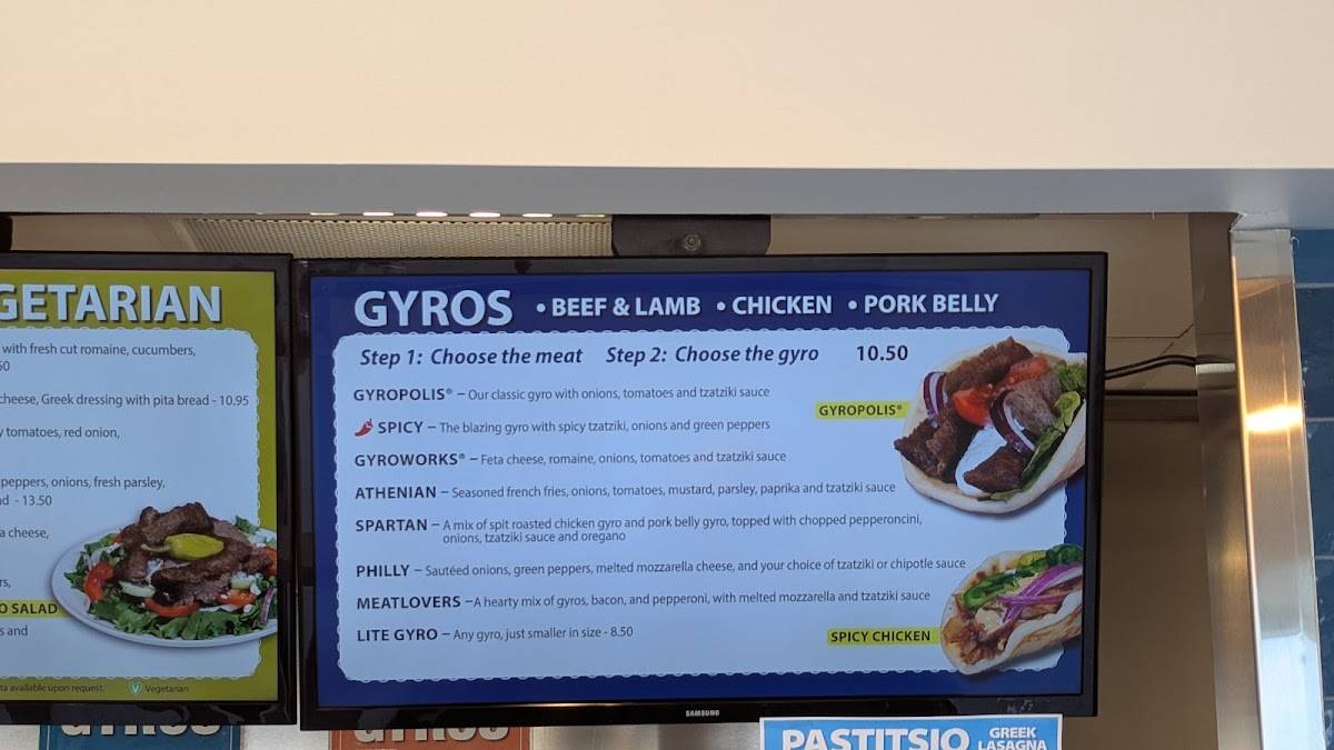 Menu at Gyropolis restaurant, Bloomington