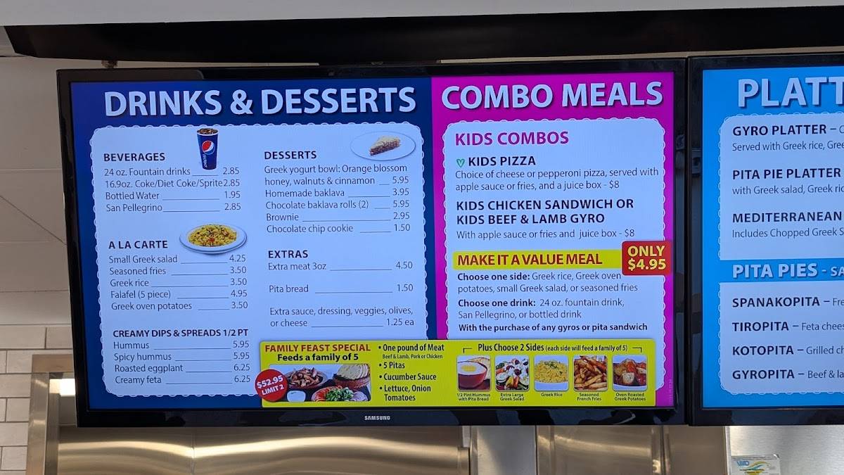 Menu at Gyropolis restaurant, Bloomington
