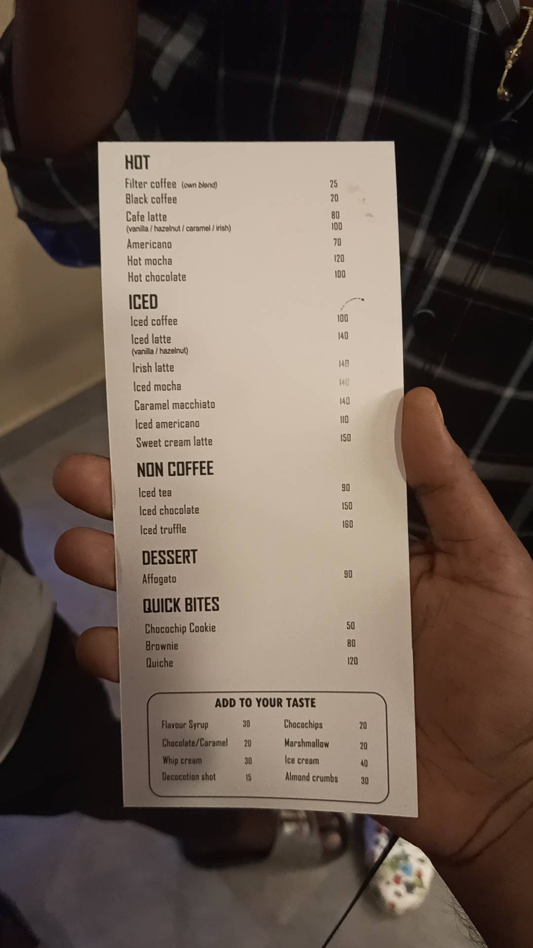 Menu at HALT., Chennai
