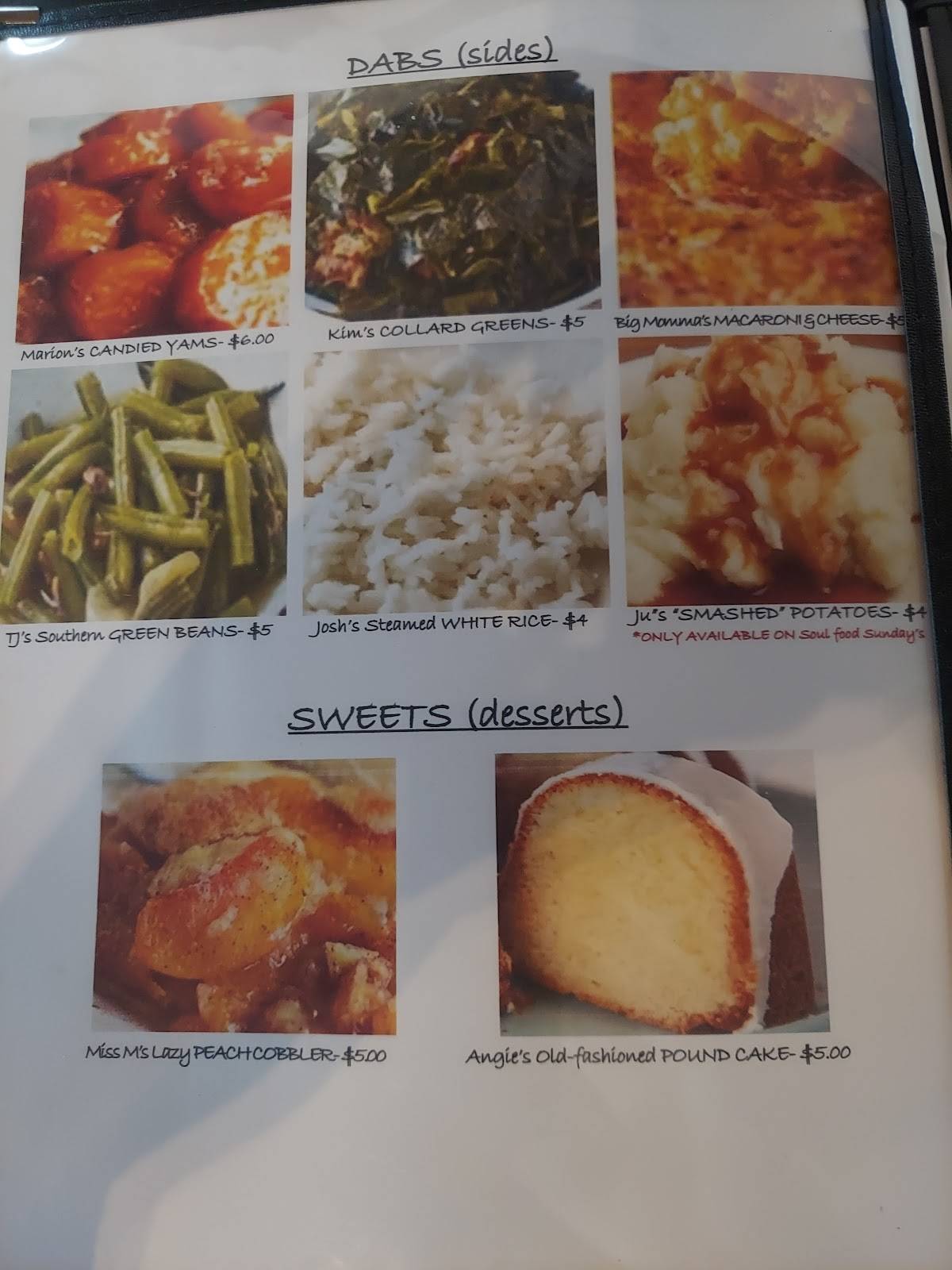 Menu at HAM BONZ Soul Food restaurant, Bastrop