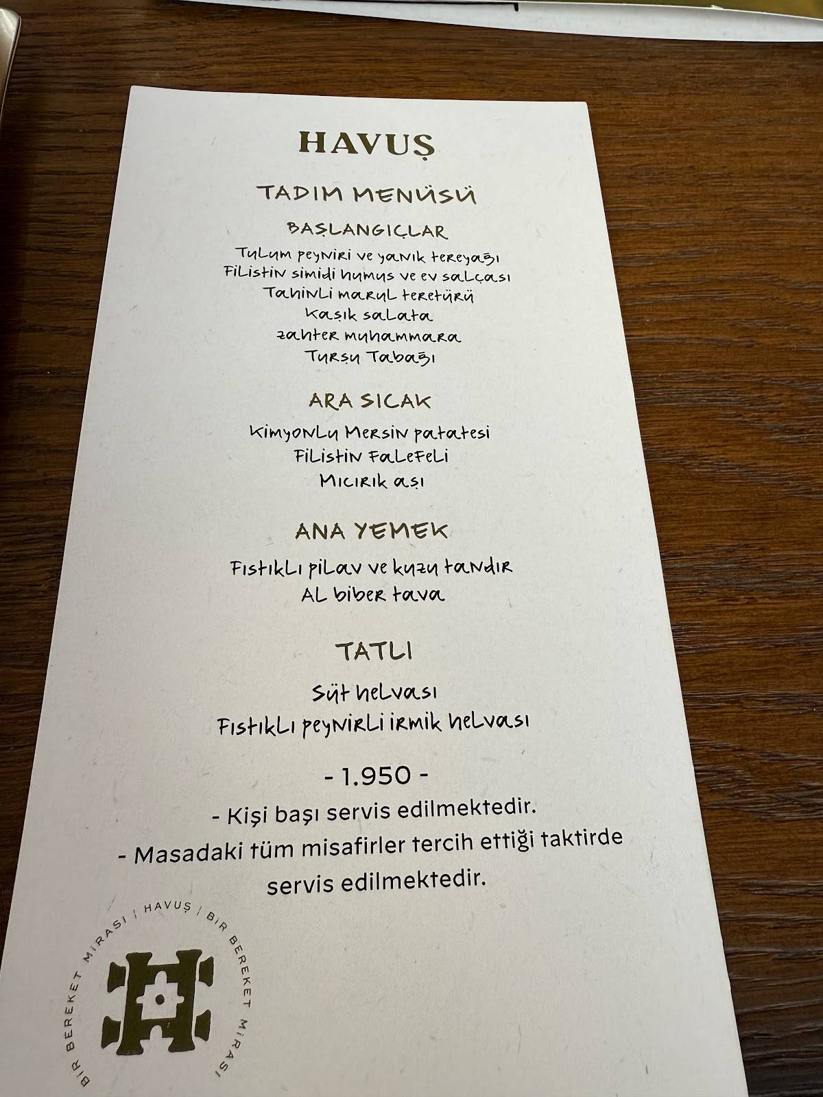 Menu at HAVUŞ RESTAURANT, Istanbul