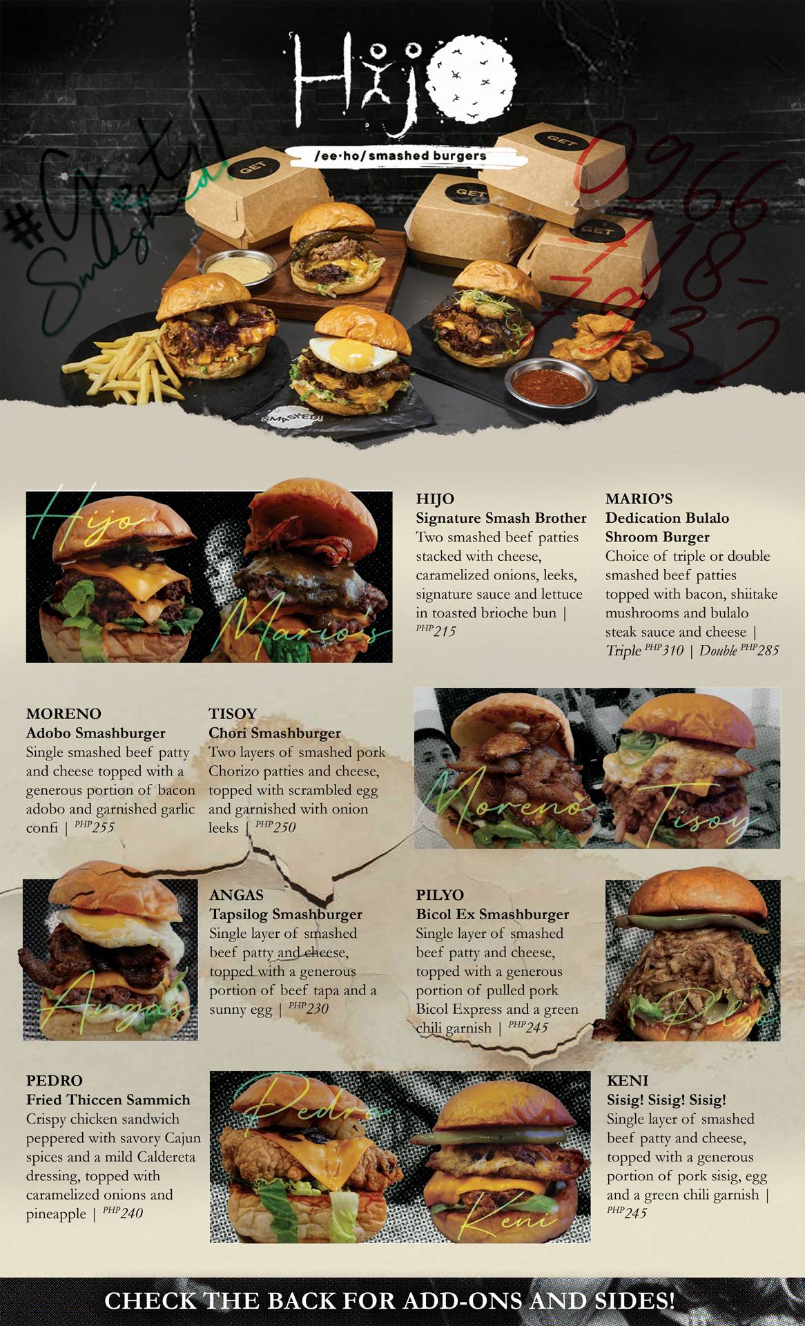 Menu at HIJO Smashed Burgers restaurant, Parañaque