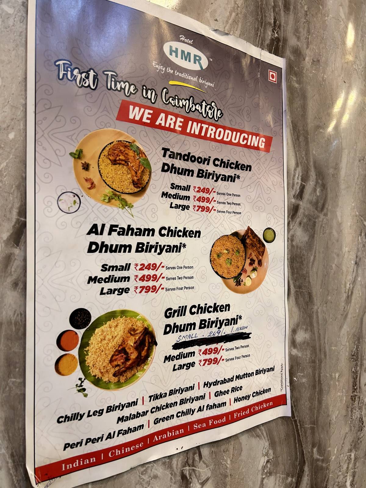 Menu at HMR BIRIYANI HUT RAMANATHARUM, India, 890